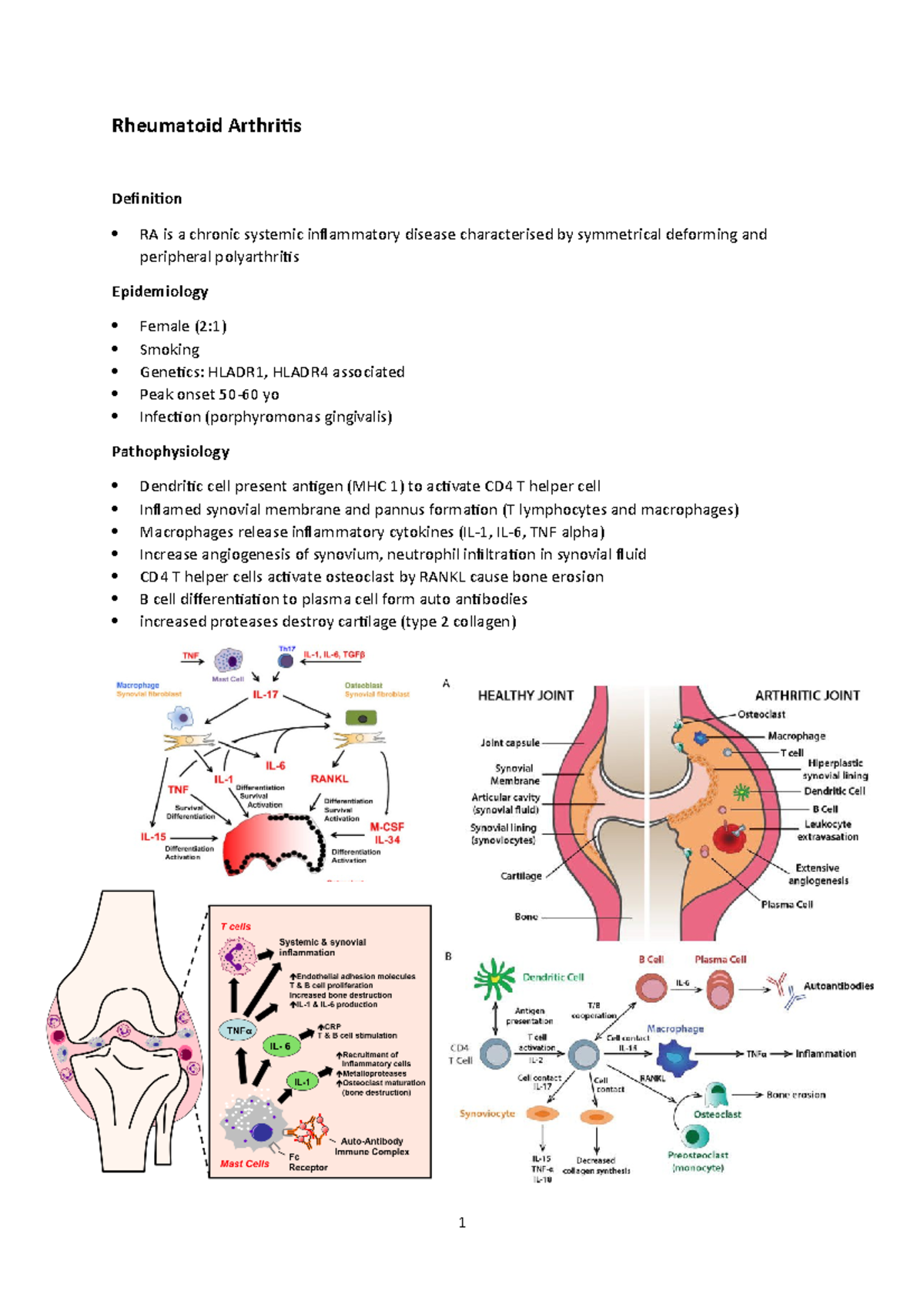 Rheumatoid Arthritis - Lecture notes 2.13 - Rheumatoid Arthritis ...
