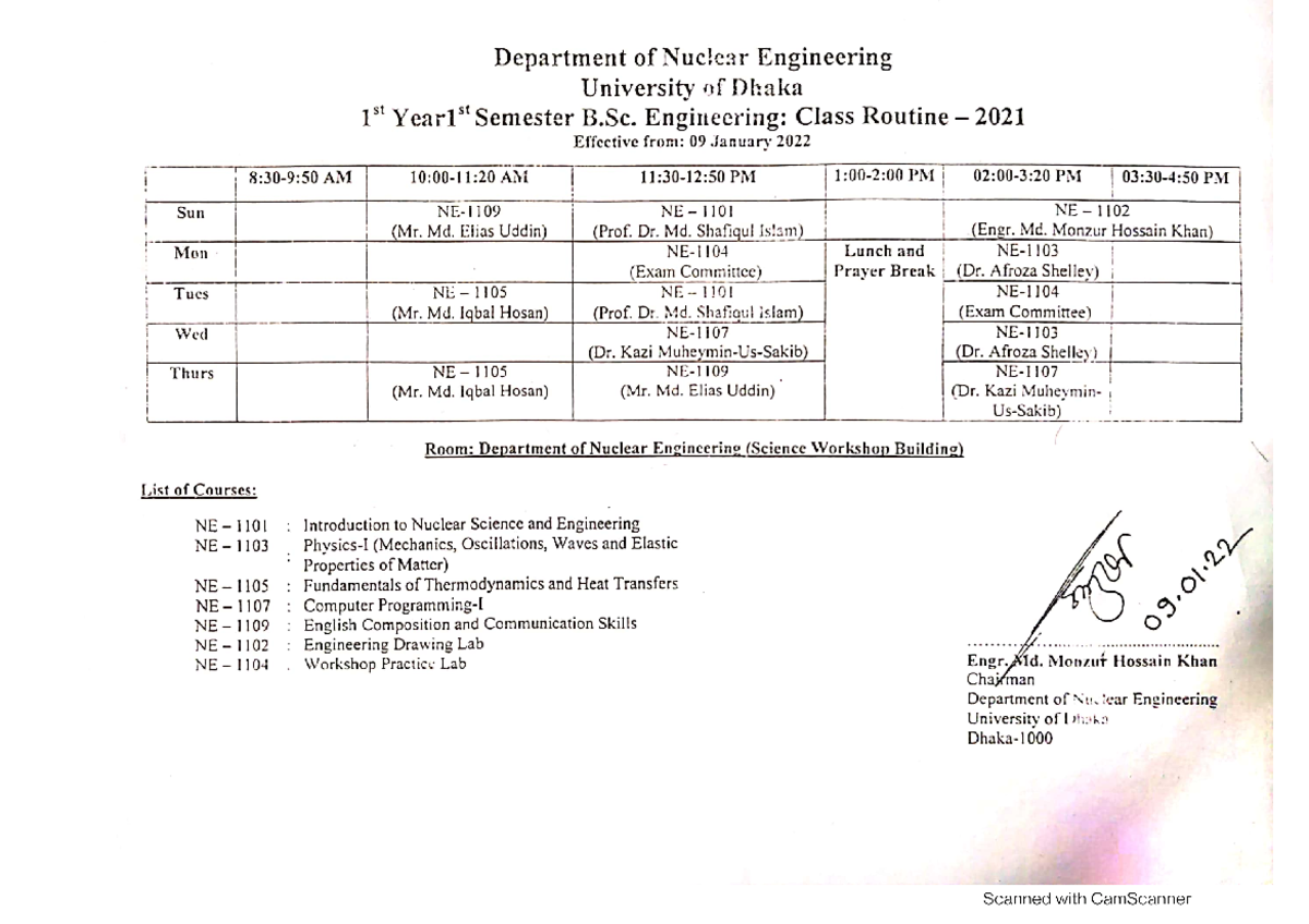 DU NE Routine Sem 1-1 - Introduction to Nuclear Engineering - Studocu