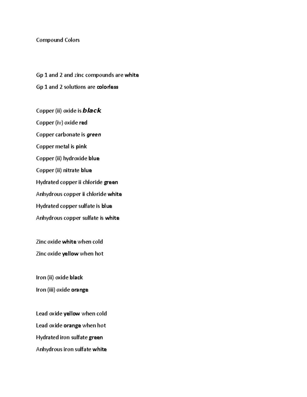 Compound Color(s) of Chemistry - Deep Learning - FAST - Studocu