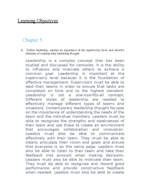 Chapter 4 - Learning Objectives - Supervision - Learning Objectives ...