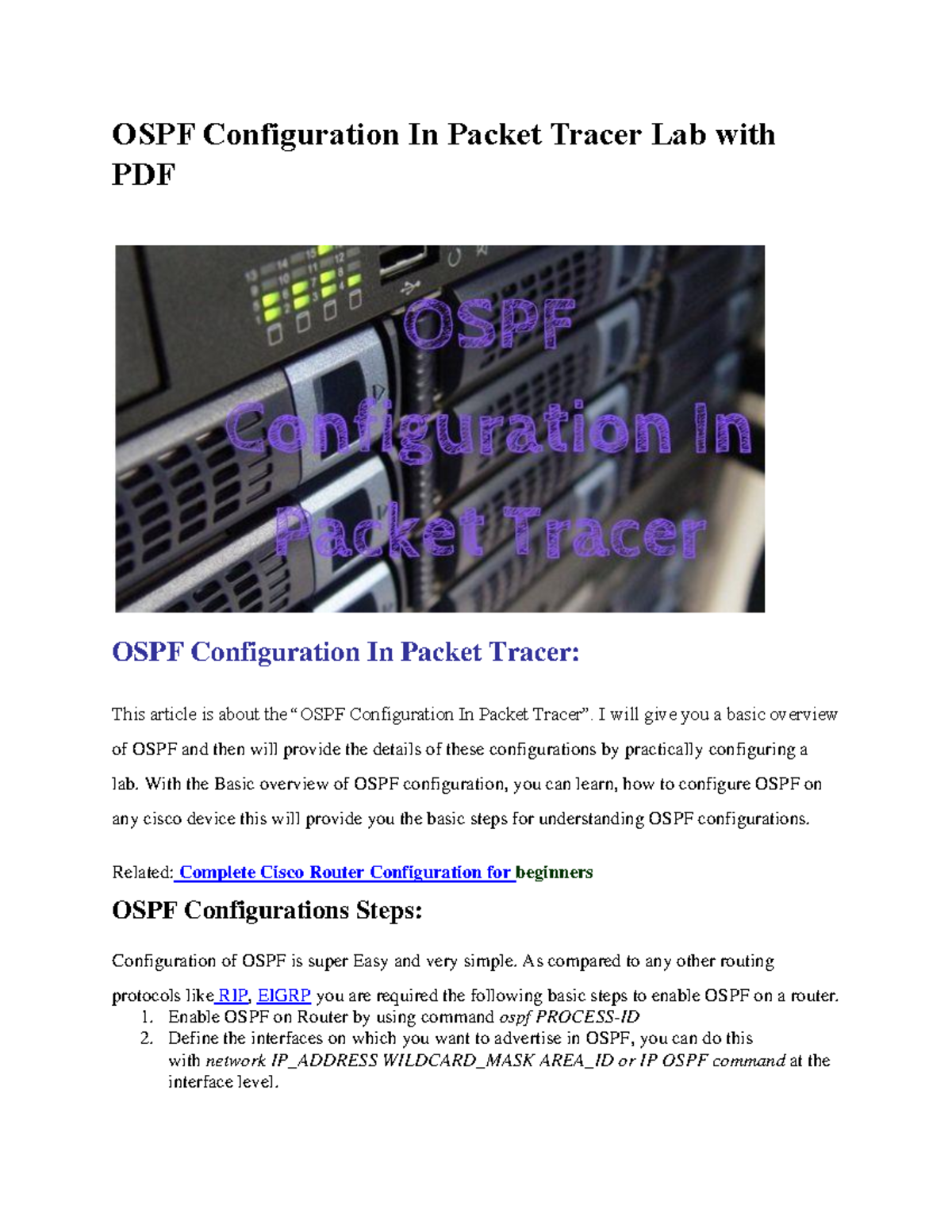 OSPF Configuration In Packet - I will give you a basic overview of OSPF ...