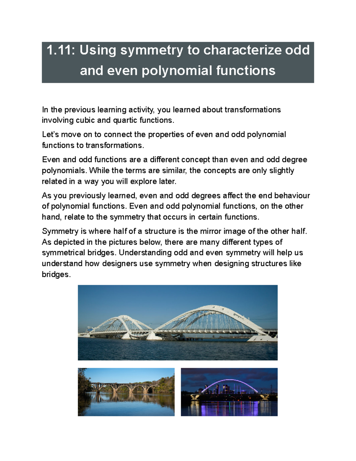 1.11 Using symmetry to characterize odd and even polynomial functions ...