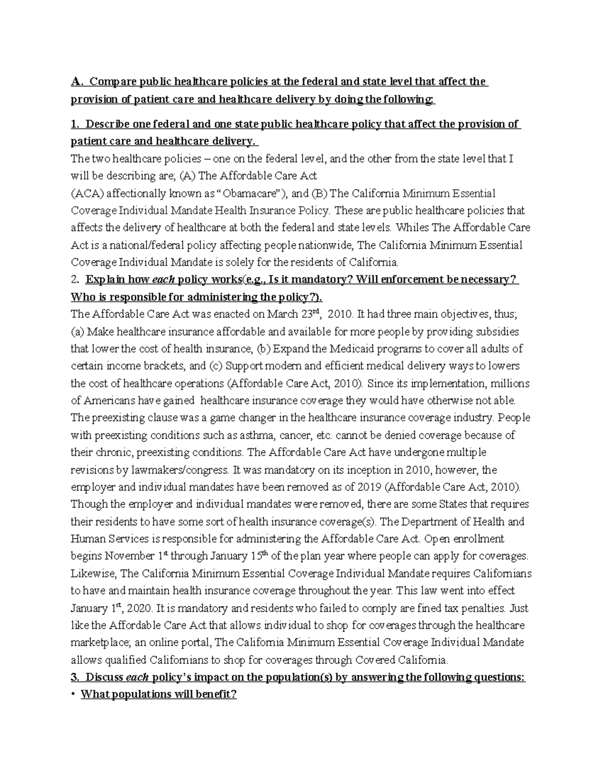 Health Care policy 1 to submit -2 - A. Compare public healthcare ...