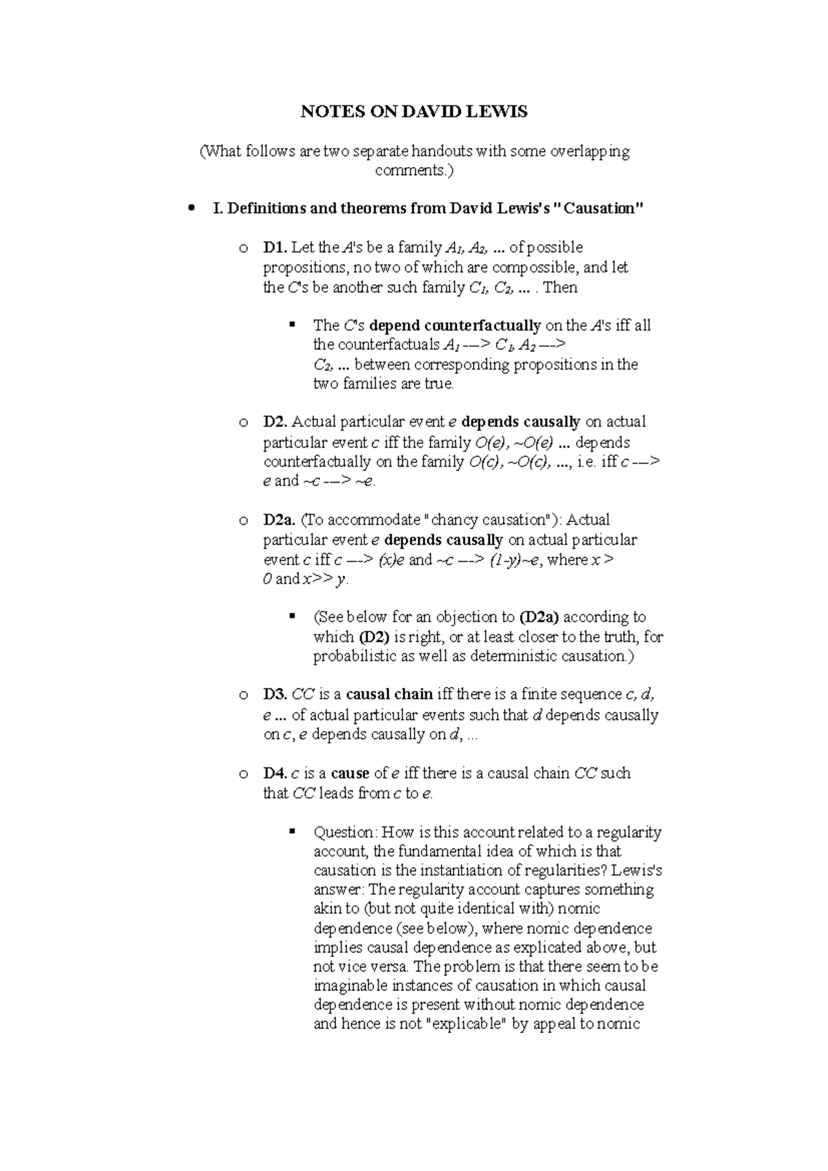 Notes ON David Lewis - Alfred J. Freddoso - NOTES ON DAVID LEWIS (What ...