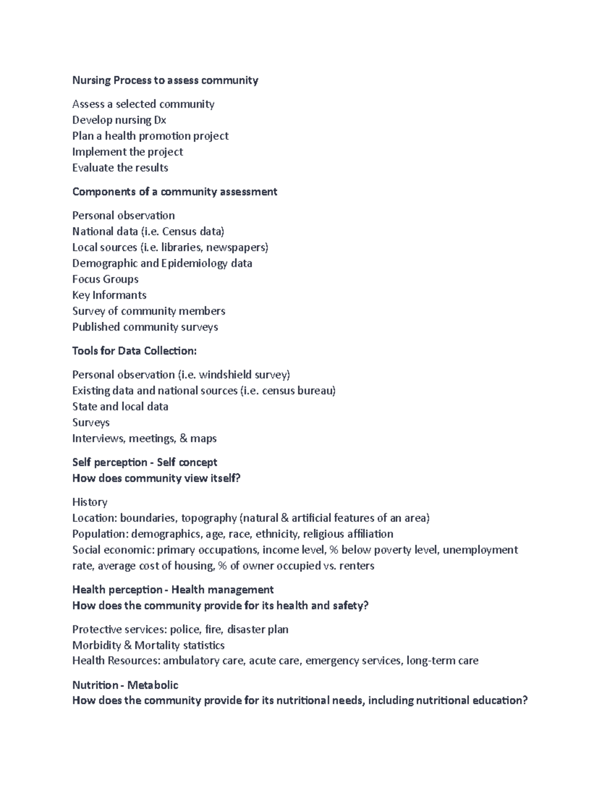 Community Assessment using Gordon's Functional Health Patterns ...