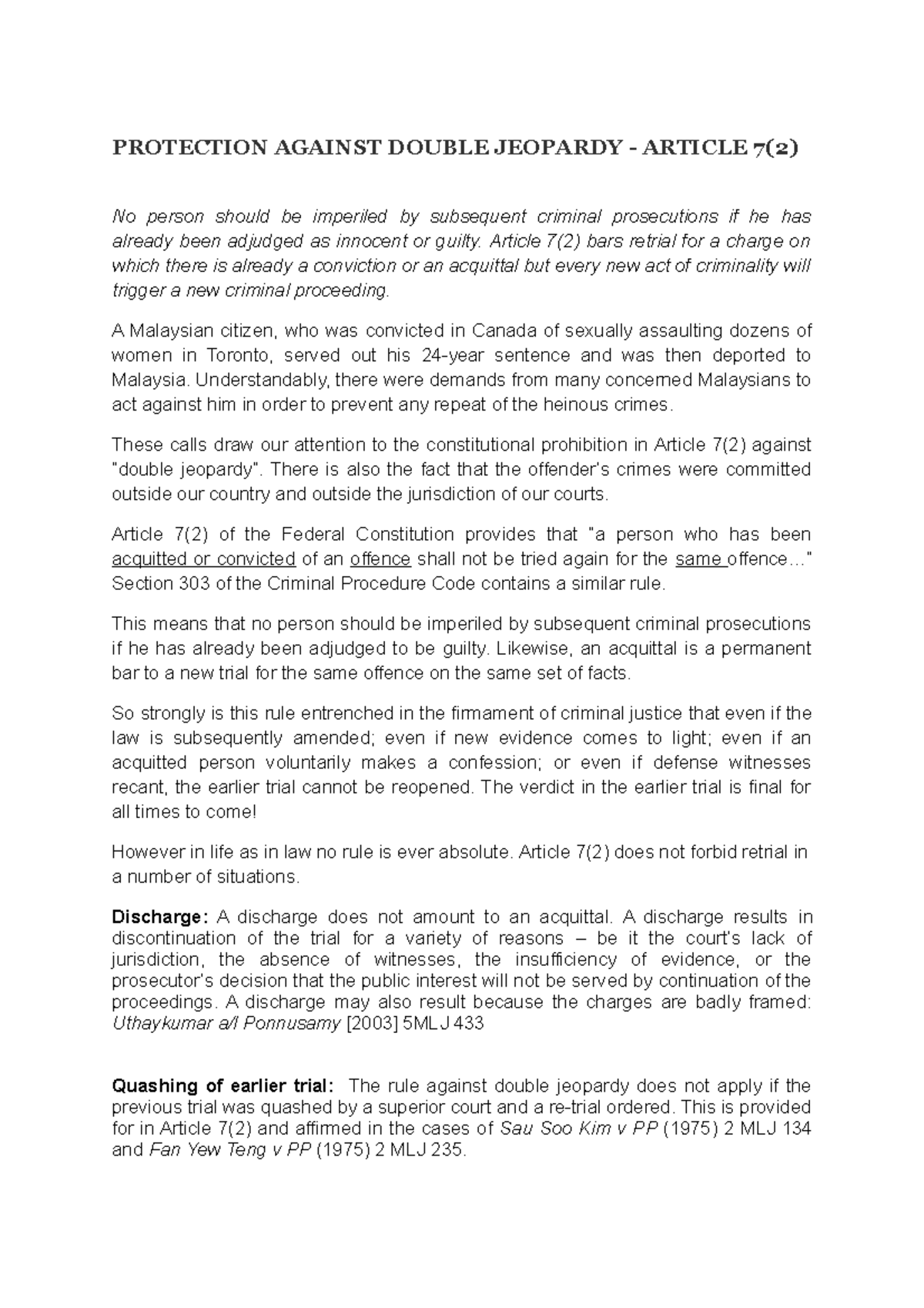 Double jeopardy star article 15Feb 17 (Revised) - PROTECTION AGAINST ...