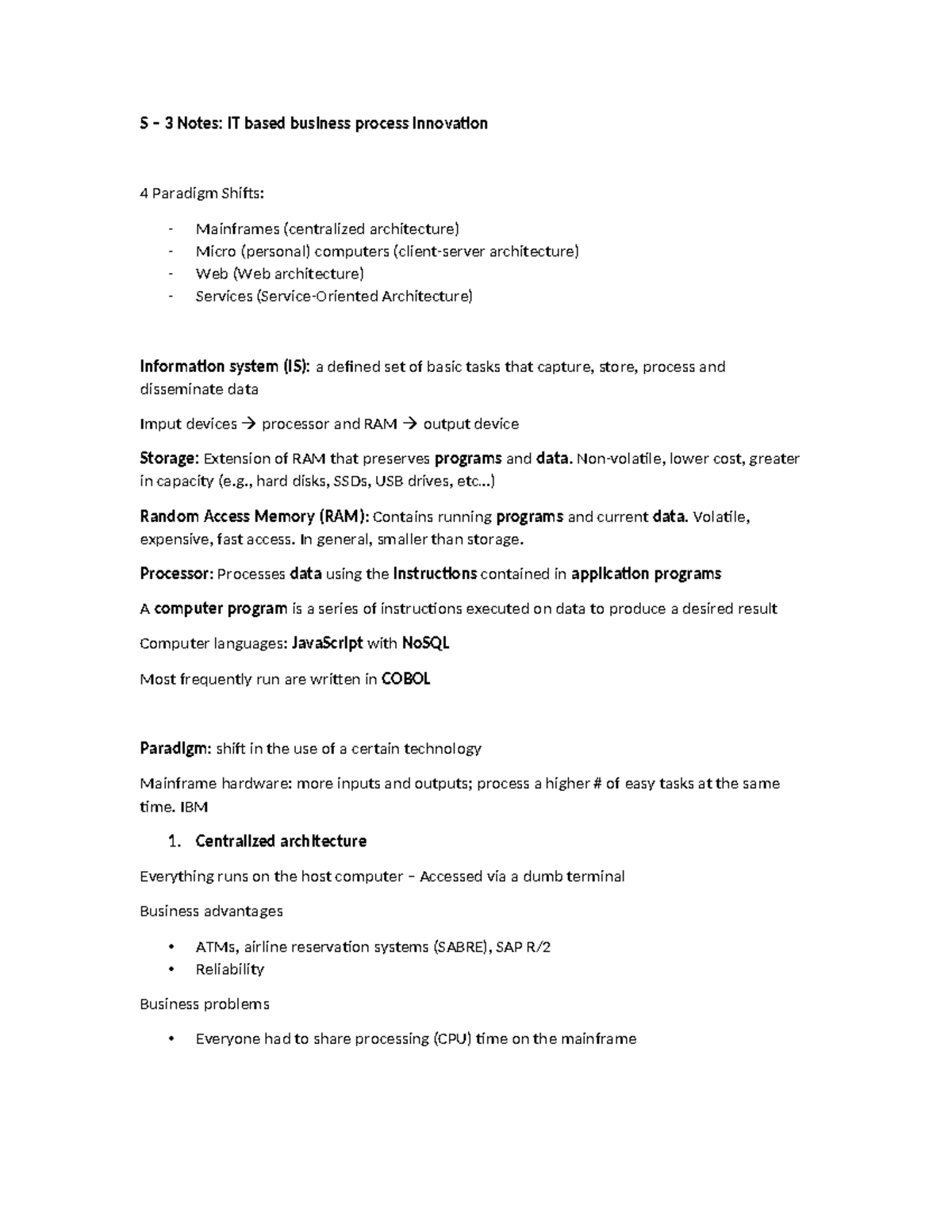 S3 Notes - S – 3 Notes: IT based business process innovation 4 Paradigm ...