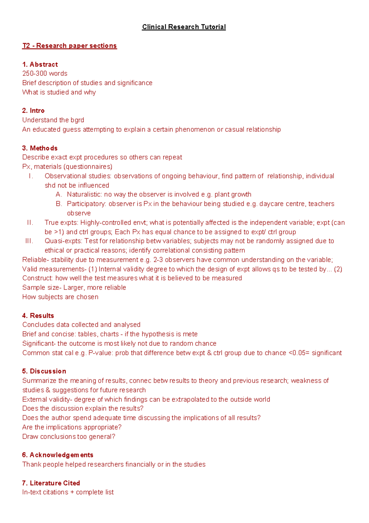 Tutorial Notes - Clinical Research Tutorial T2 - Research paper ...