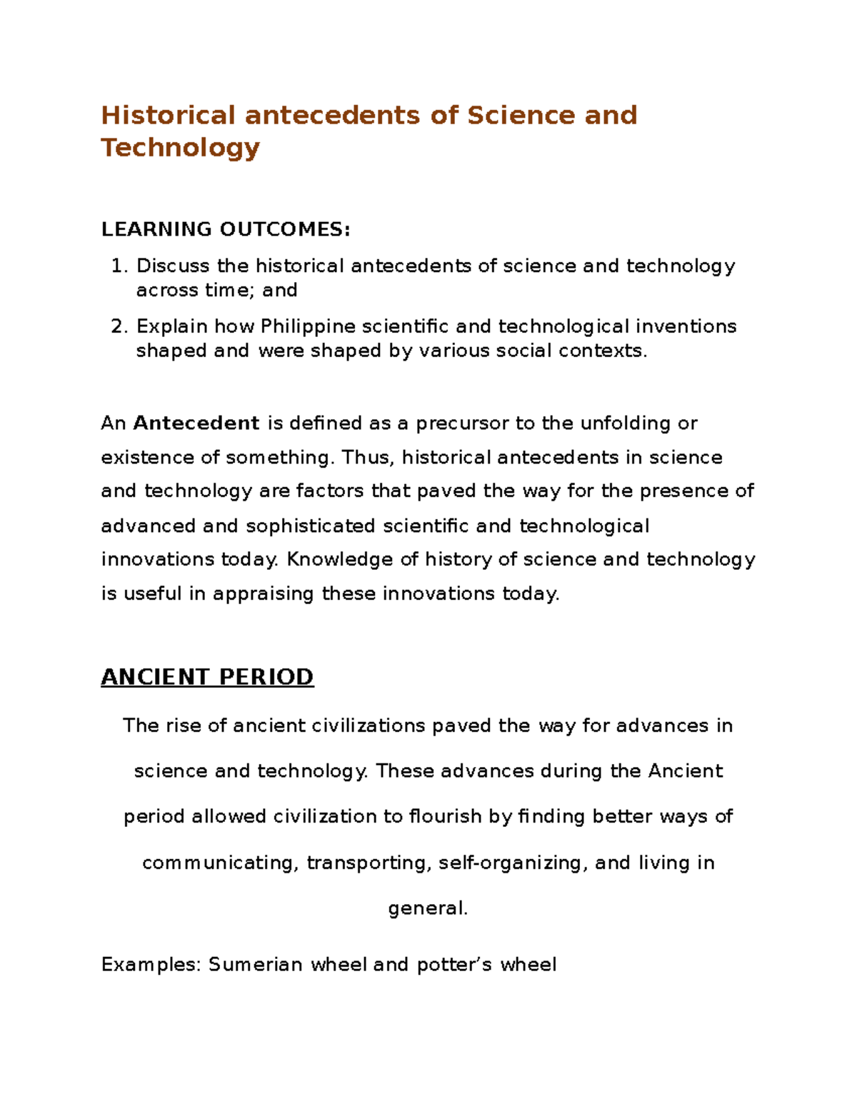 Ancient Period - Science, Technology, and Society Historical ...
