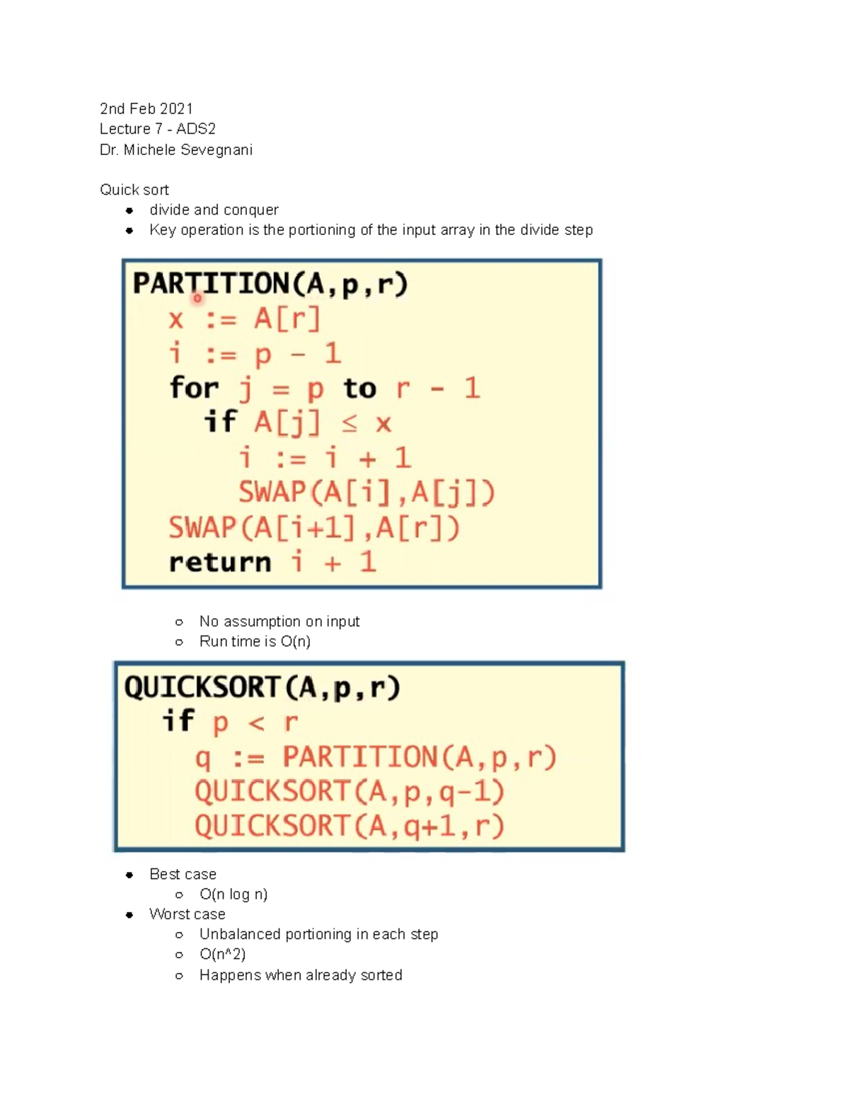 Algorithms And Data Structures Lecture 7 2nd Feb 2021 2nd Feb 2021 Lecture 7 Ads Dr