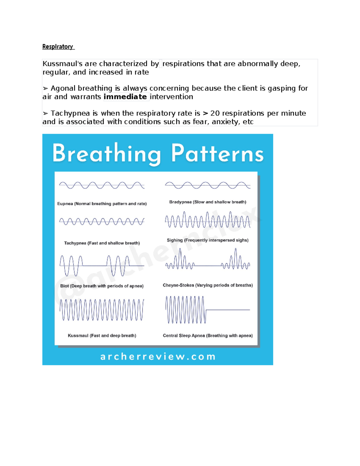 Archer Respiratory part 1 - Respiratory Kussmaul's are characterized by ...