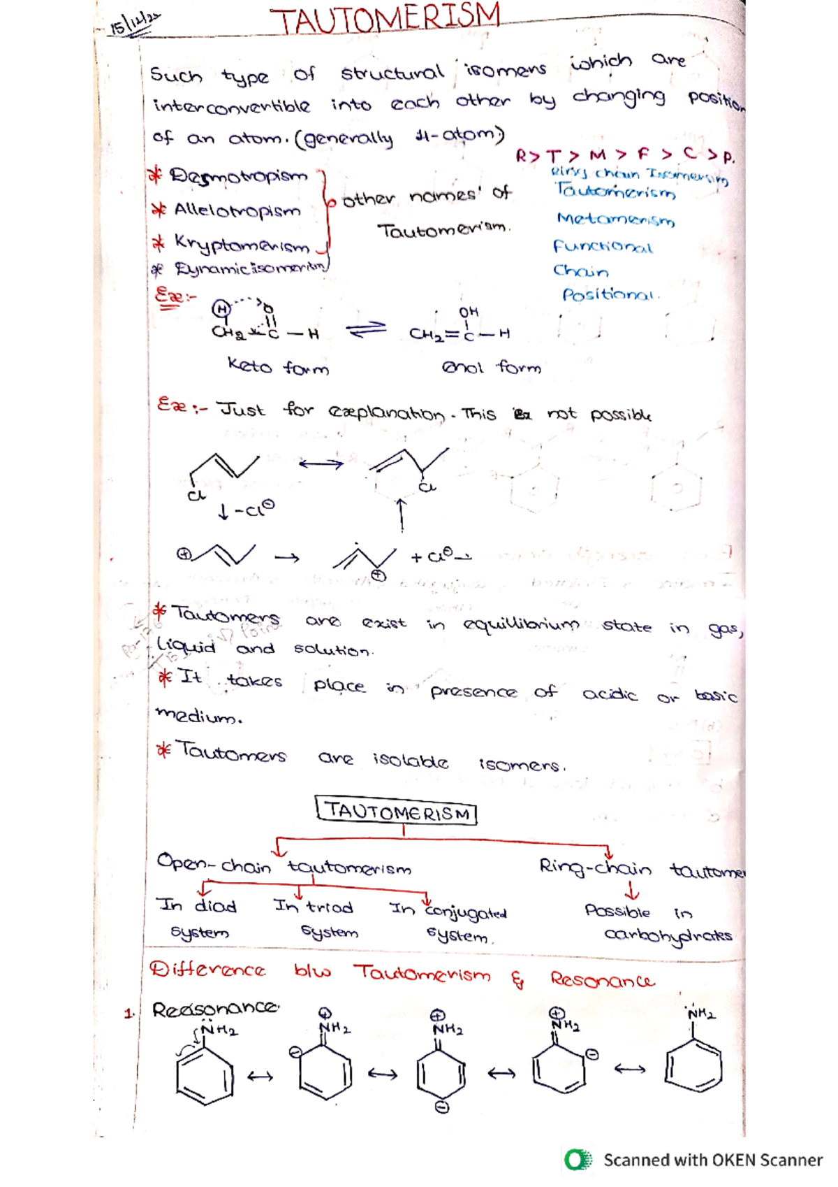 Tautomerism-1 - Tautomerism notes - TAUTOMERISM Such type of structural ...