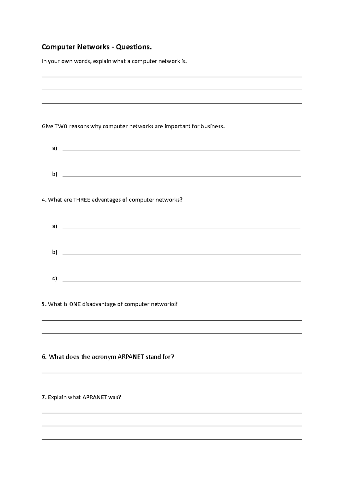 Computer Networks - Questions - In your own words, explain what a ...