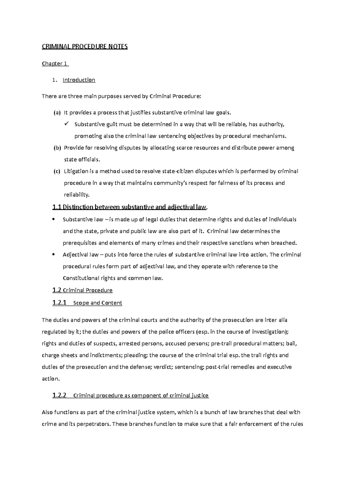 Criminal Procedure Notes - CRIMINAL PROCEDURE NOTES Chapter 1 1 ...