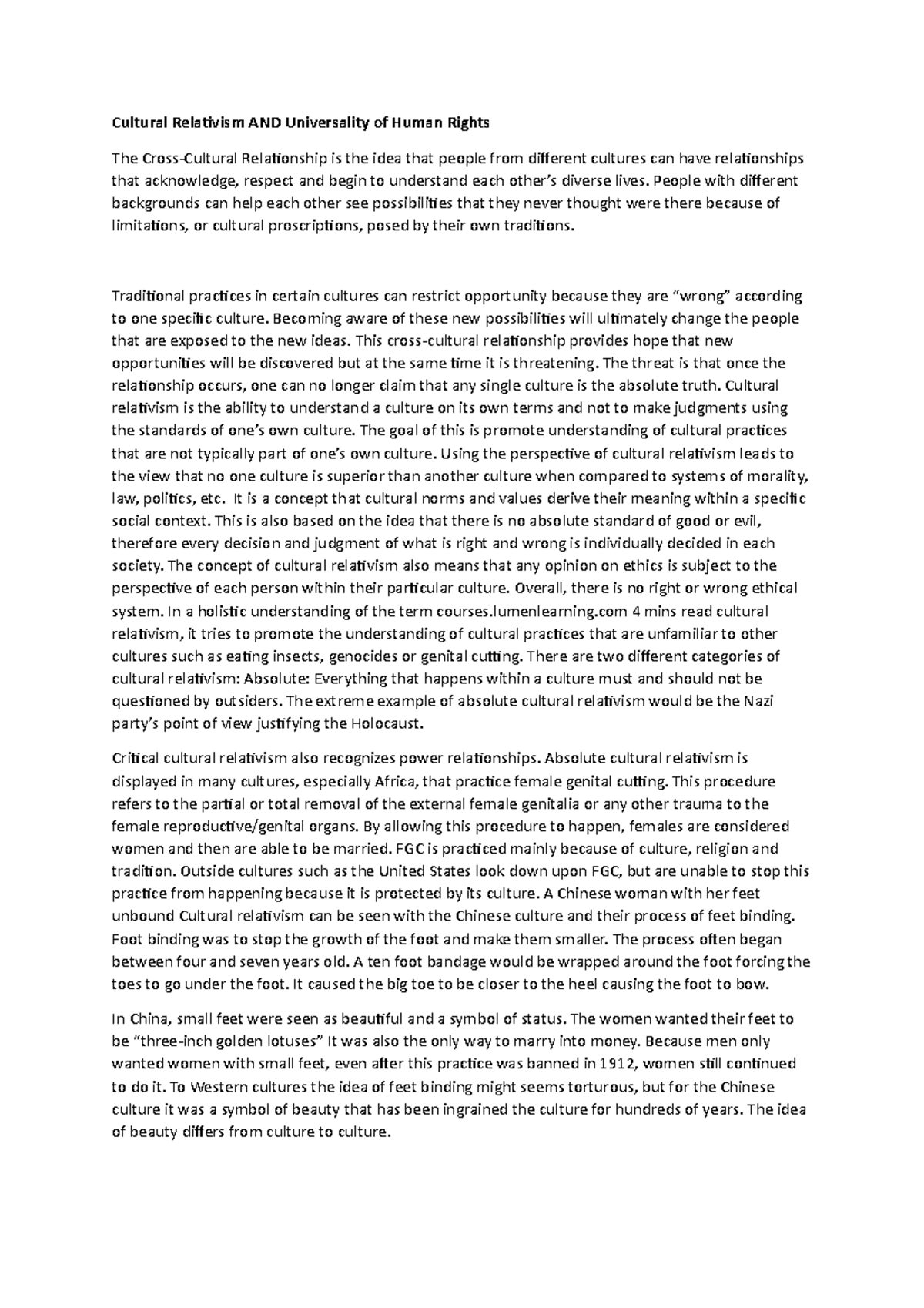 Cultural Relativism AND Universality of Human Rights - People with ...