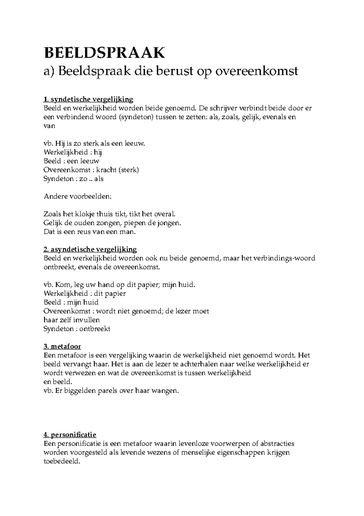 Beeldspraak H5 - BELANGRIJKE NL STOF LEESDOSSIER, LEESEXAMENS ...