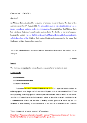 2022 Contract II - Tutorial 3 (Week 4) - UNL1622 CONTRACT LAW II – Tutorial Questions Prof ...