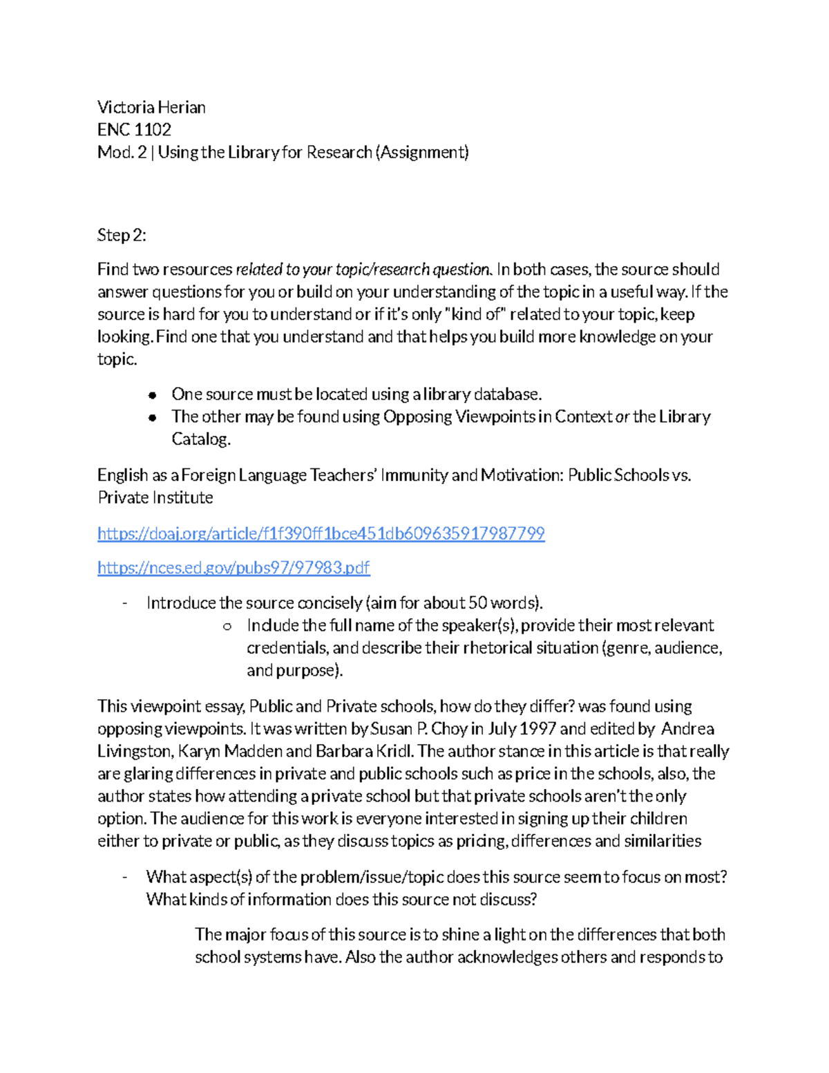 Mod. 2 Using the Library for Research (Assignment) - Victoria Herian ...