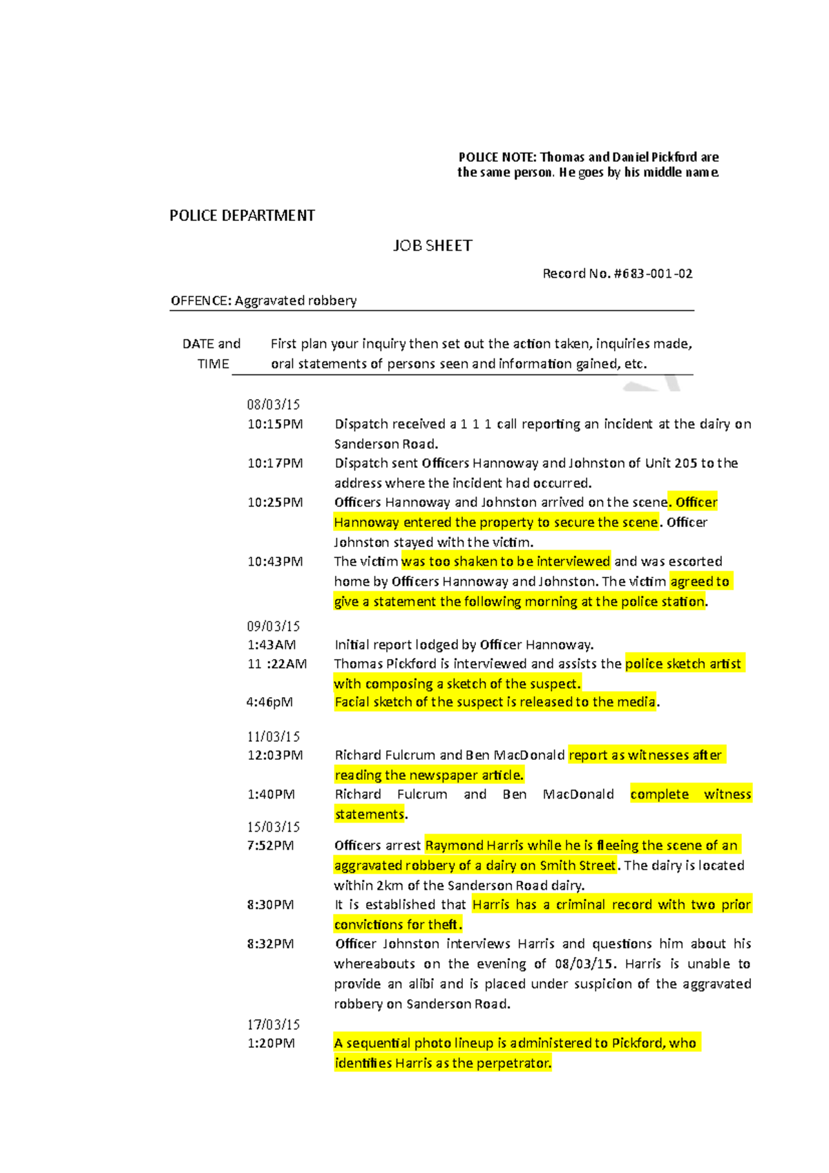 Assignment Materials 2022 - POLICE NOTE: Thomas and Daniel Pickford are ...