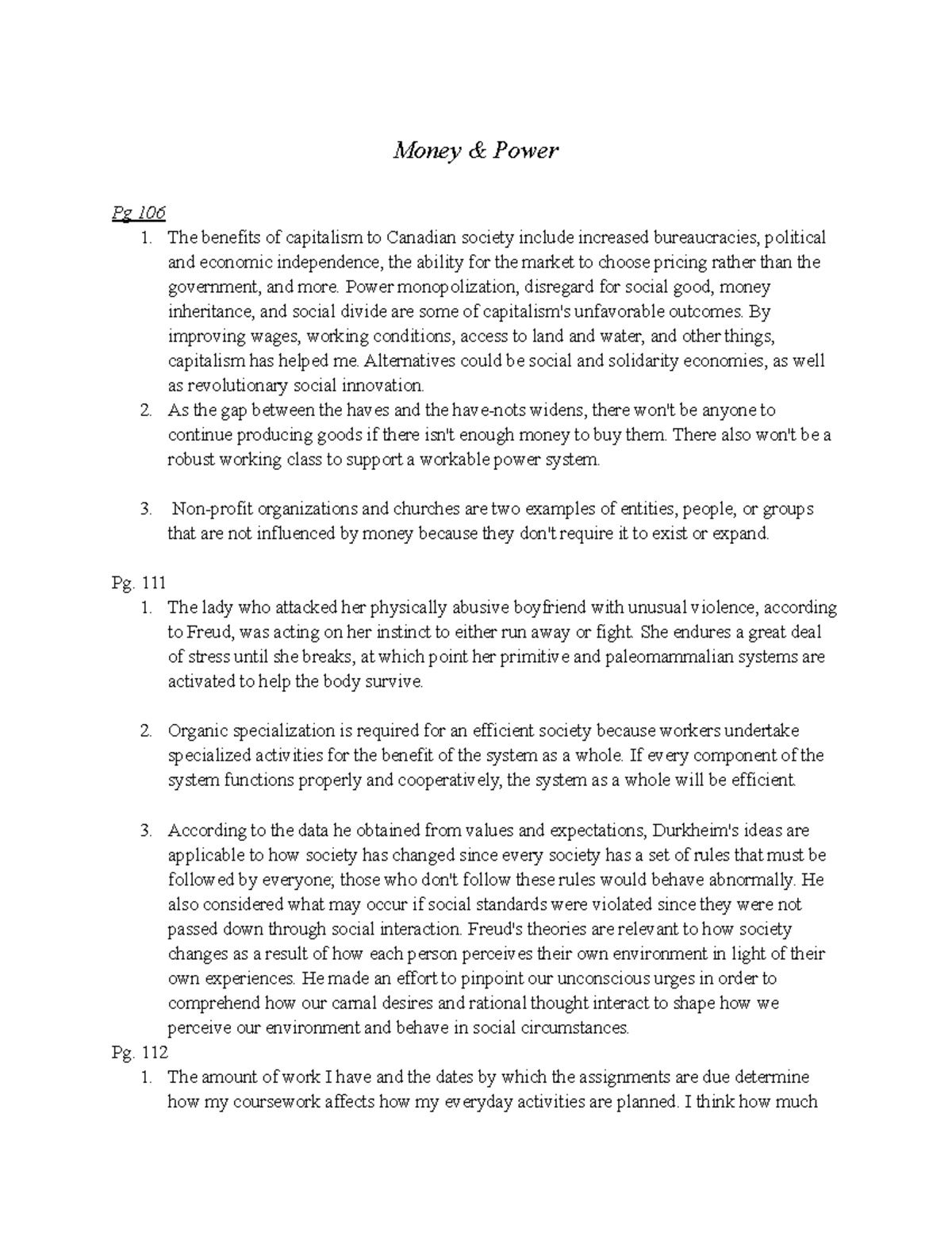 Money - Yup - Money & Power Pg 106 1. The benefits of capitalism to ...