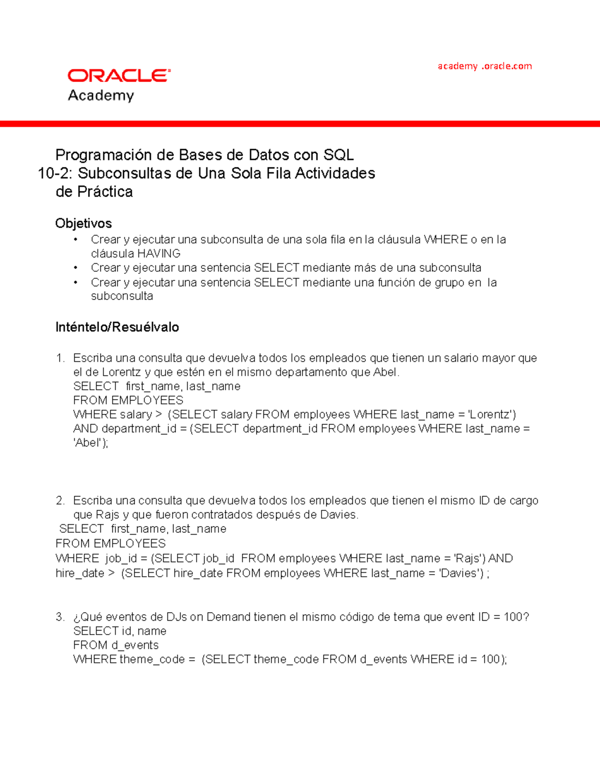 DP 10 2 Practice esp - Programación de Bases de Datos con SQL 10-2 ...