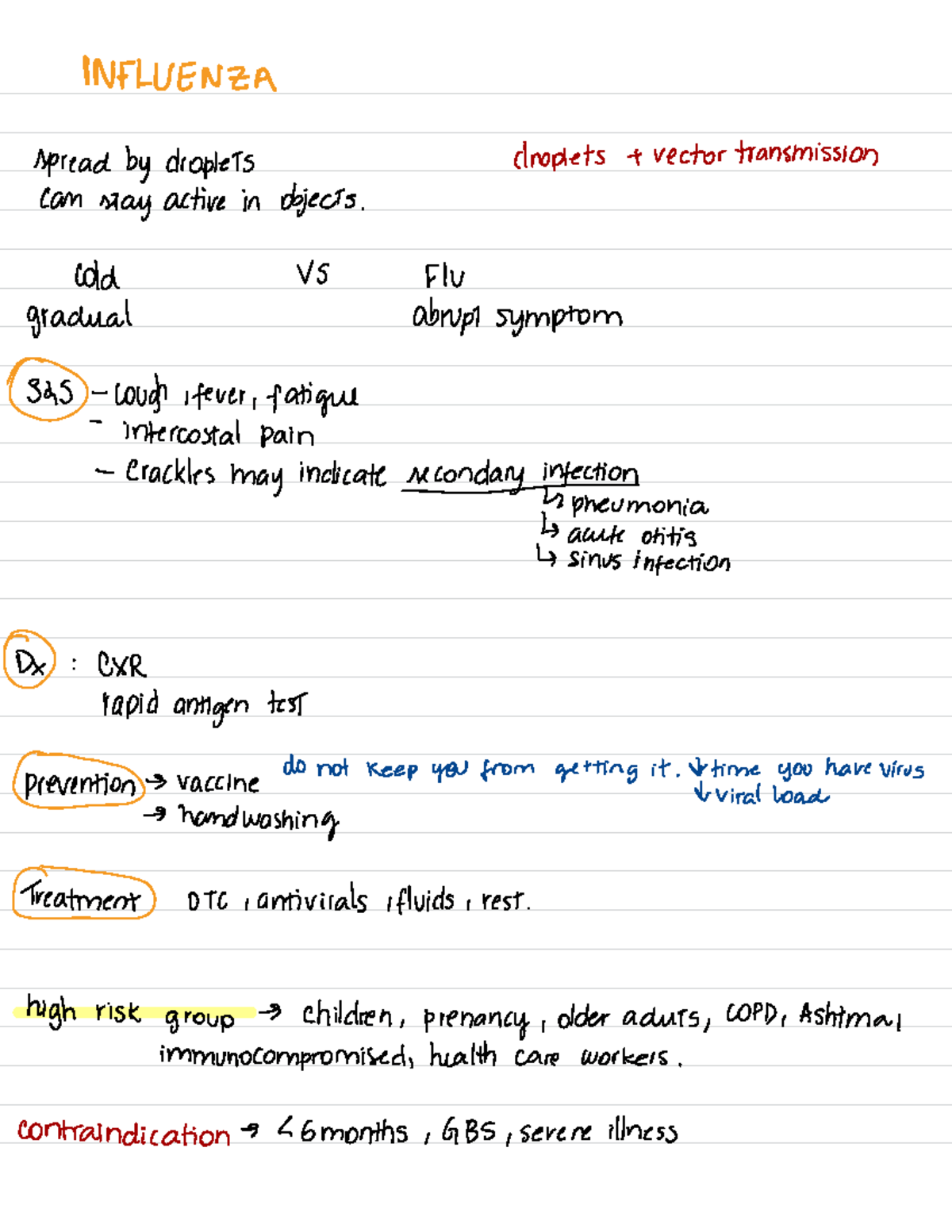 Respiratory - Notes from resp. lecture - INFLUENZA spread by droplets ...