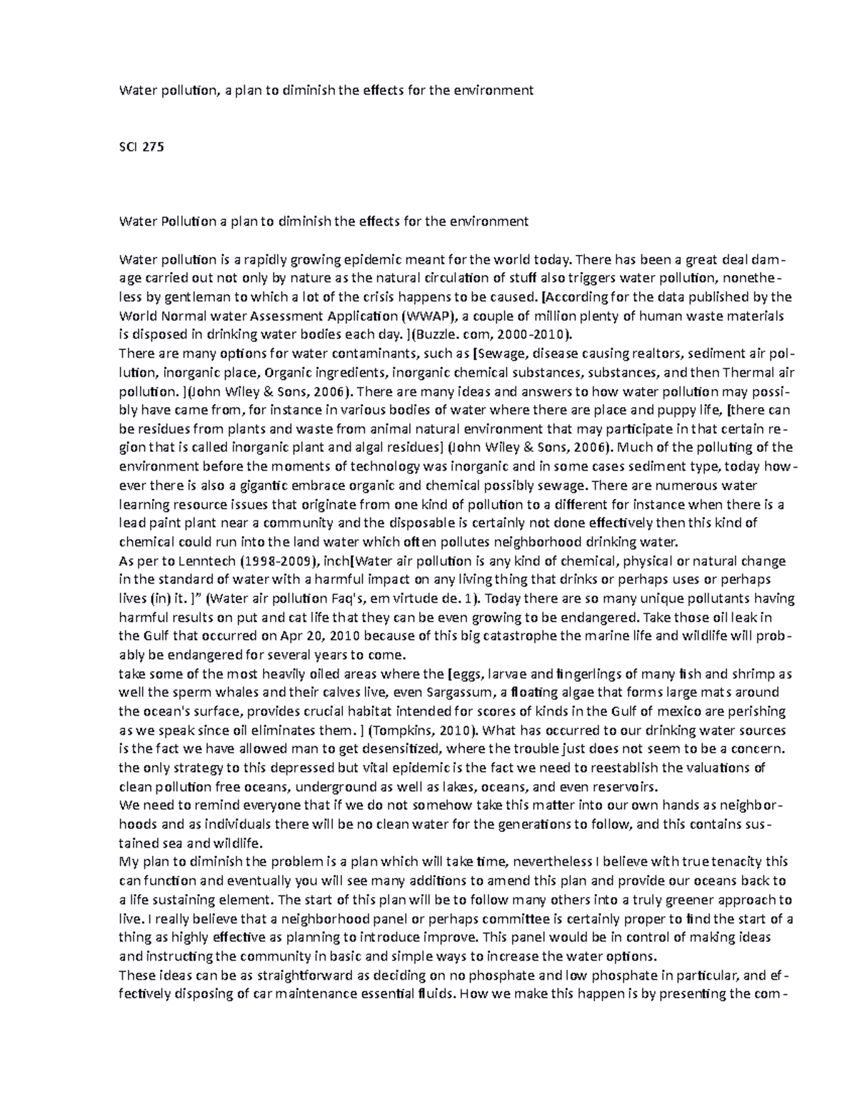 SCI 275 Water pollution Paper 1 - Water pollution, a plan to diminish ...