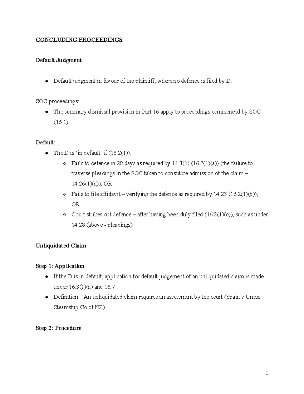 Civil Procedure Notes - Concluding Proceedings - LLB3300 - Adelaide ...