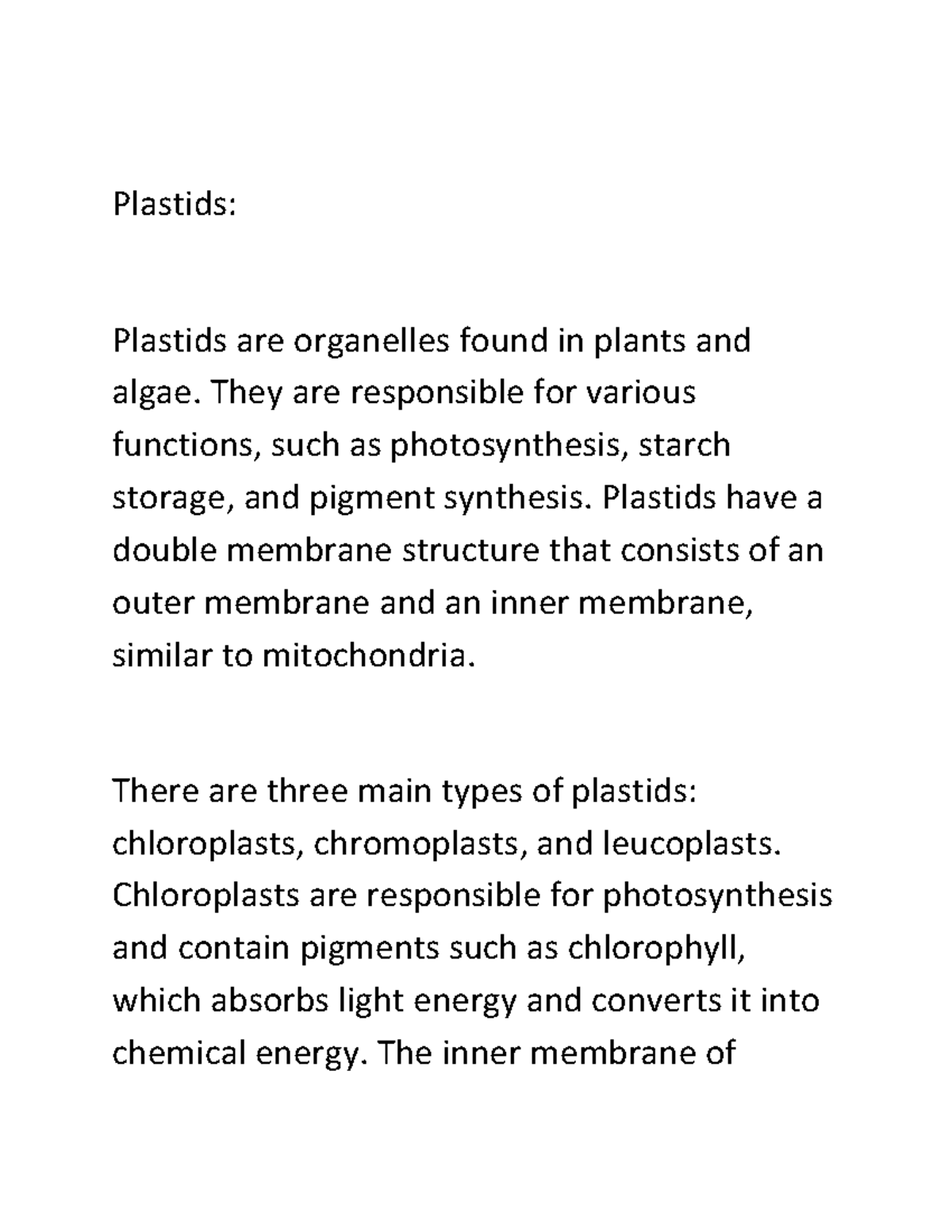 Diffrence Between Mitochondria AND Plastids PART 3 - Plastids: Plastids ...
