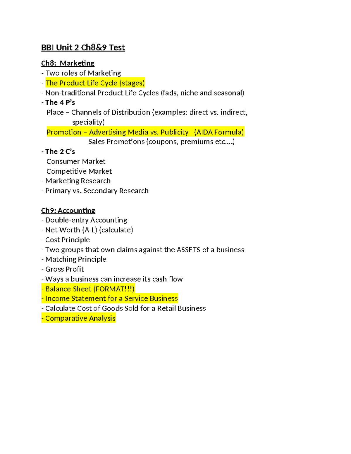 BBI Unit 2 Ch8&9 Test Review - BBI Unit 2 Ch8&9 Test Ch8: Marketing ...