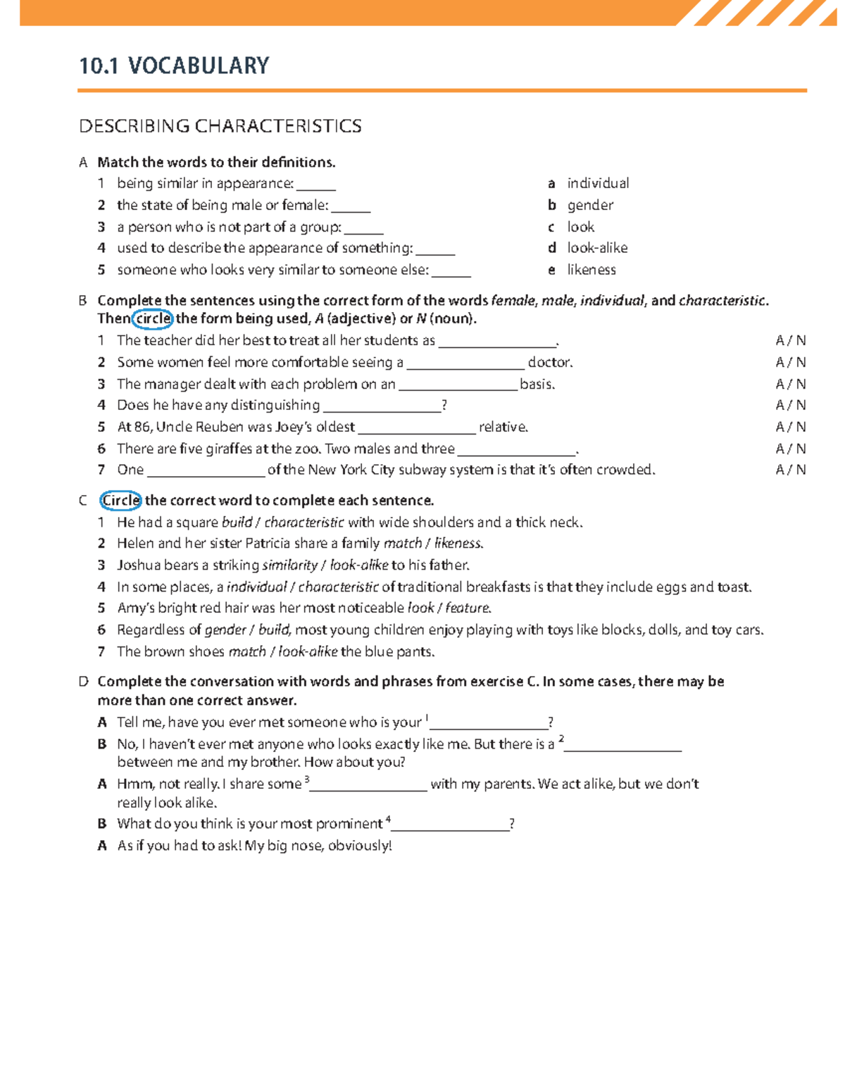 Evolve 5 Lesson Plan 10 Handout 1 - DESCRIBING CHARACTERISTICS A Match ... Evolve 5 Lesson Plan 10 Handout 1 - DESCRIBING CHARACTERISTICS A Match ...