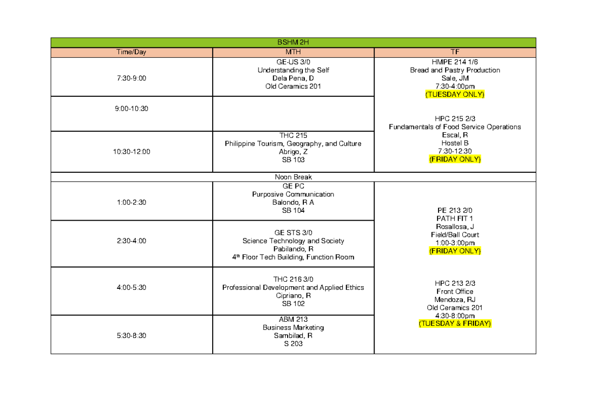 Class-Schedule - just sharing - BSHM 2H Time/Day MTH TF 7:30-9: GE-US 3 ...