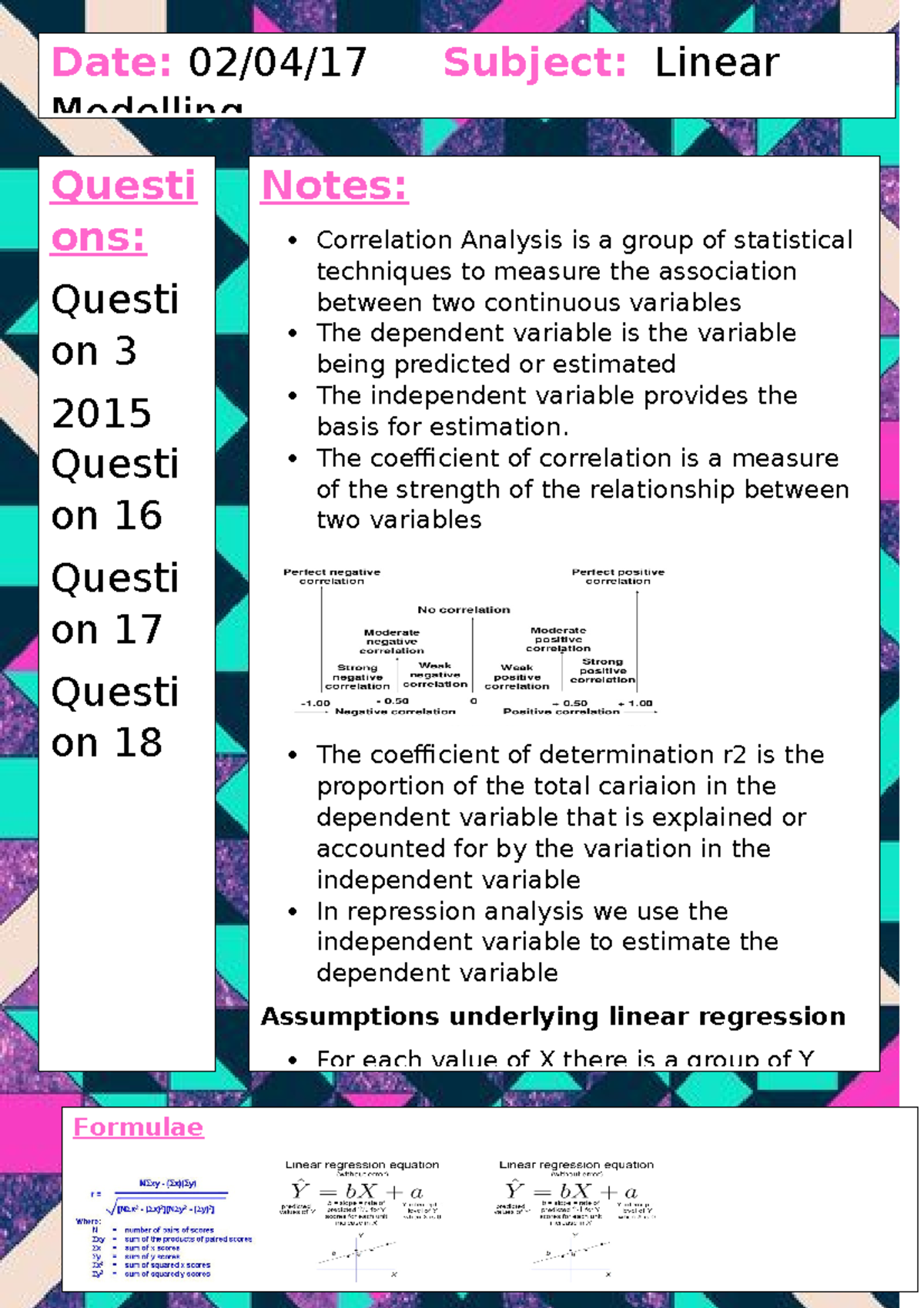 Cornell-linear modelling - Date: 02/04/17 Subject: Linear Modelling ...