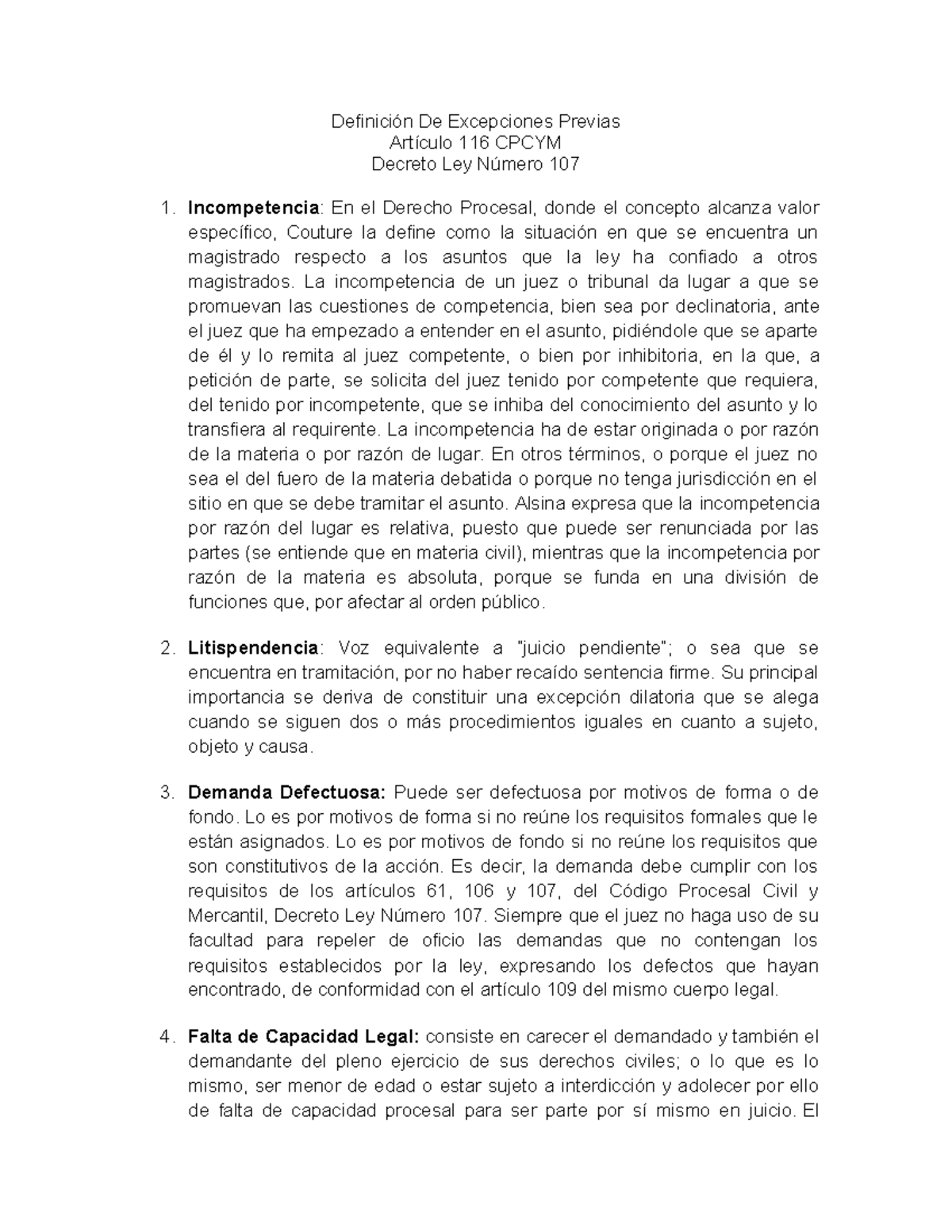 Definiciones de excepciones previas - Definición De Excepciones Previas ...