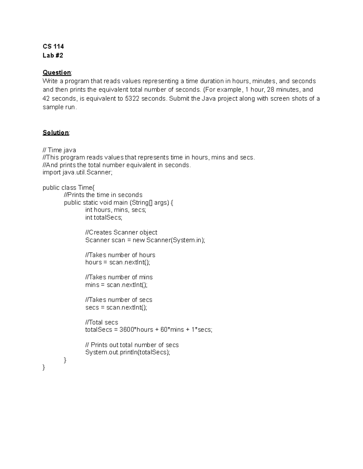 Computer Science Lab 2 Cs 114 Lab Question Write A Program That Reads Values Representing