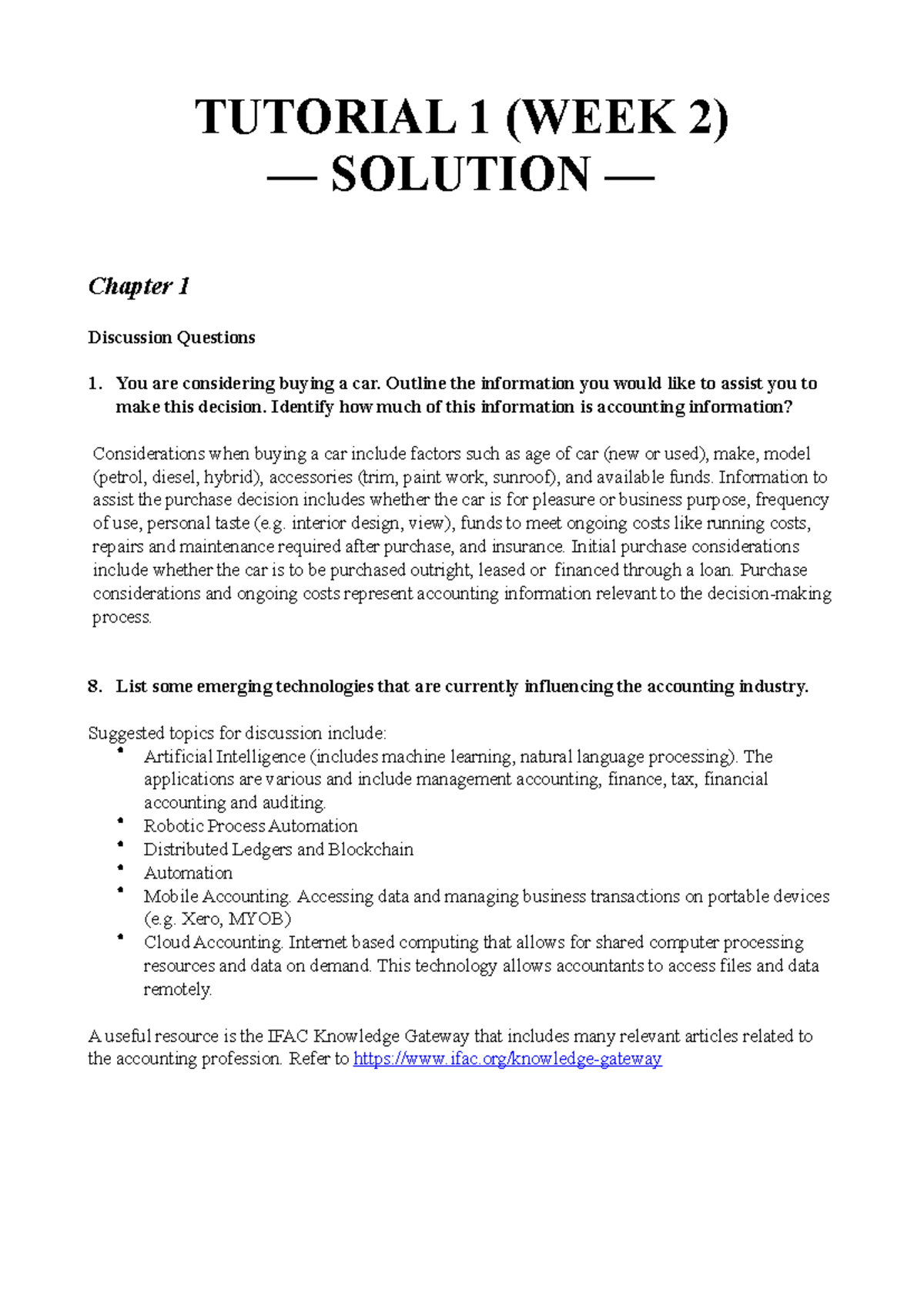 Tutorial 1 (Answer) - TUTORIAL 1 (WEEK 2) — SOLUTION — Chapter 1 ...