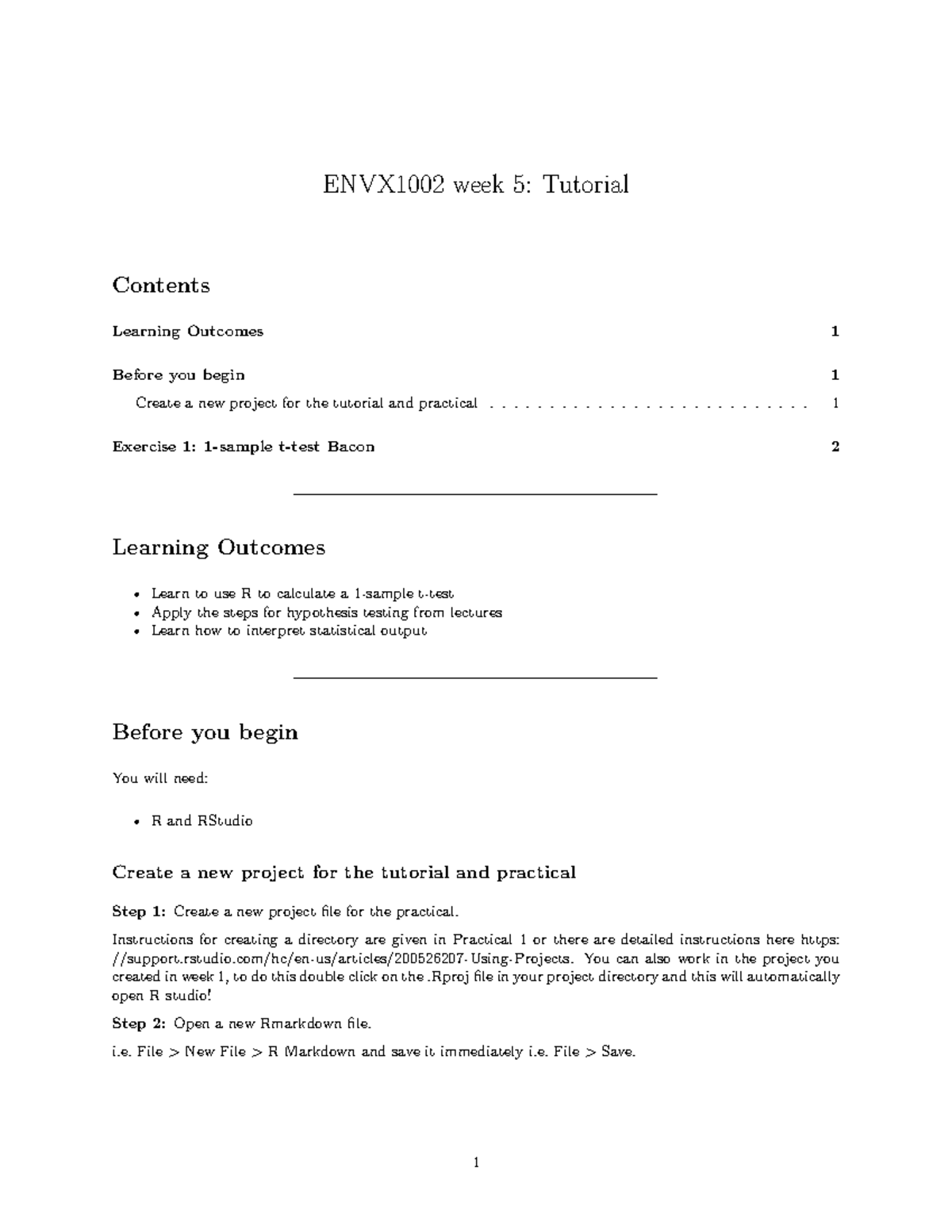 1 sample test tut - ENVX1002 week 5: Tutorial Contents Learning ...