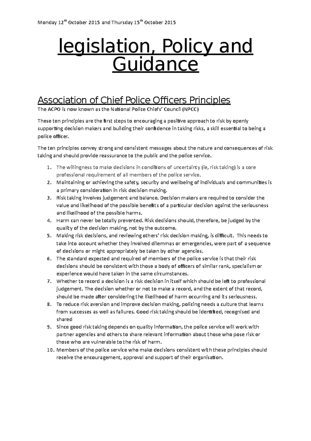 LPG - Week 2 - Lecture notes 2 - legislation, Policy and Guidance ...
