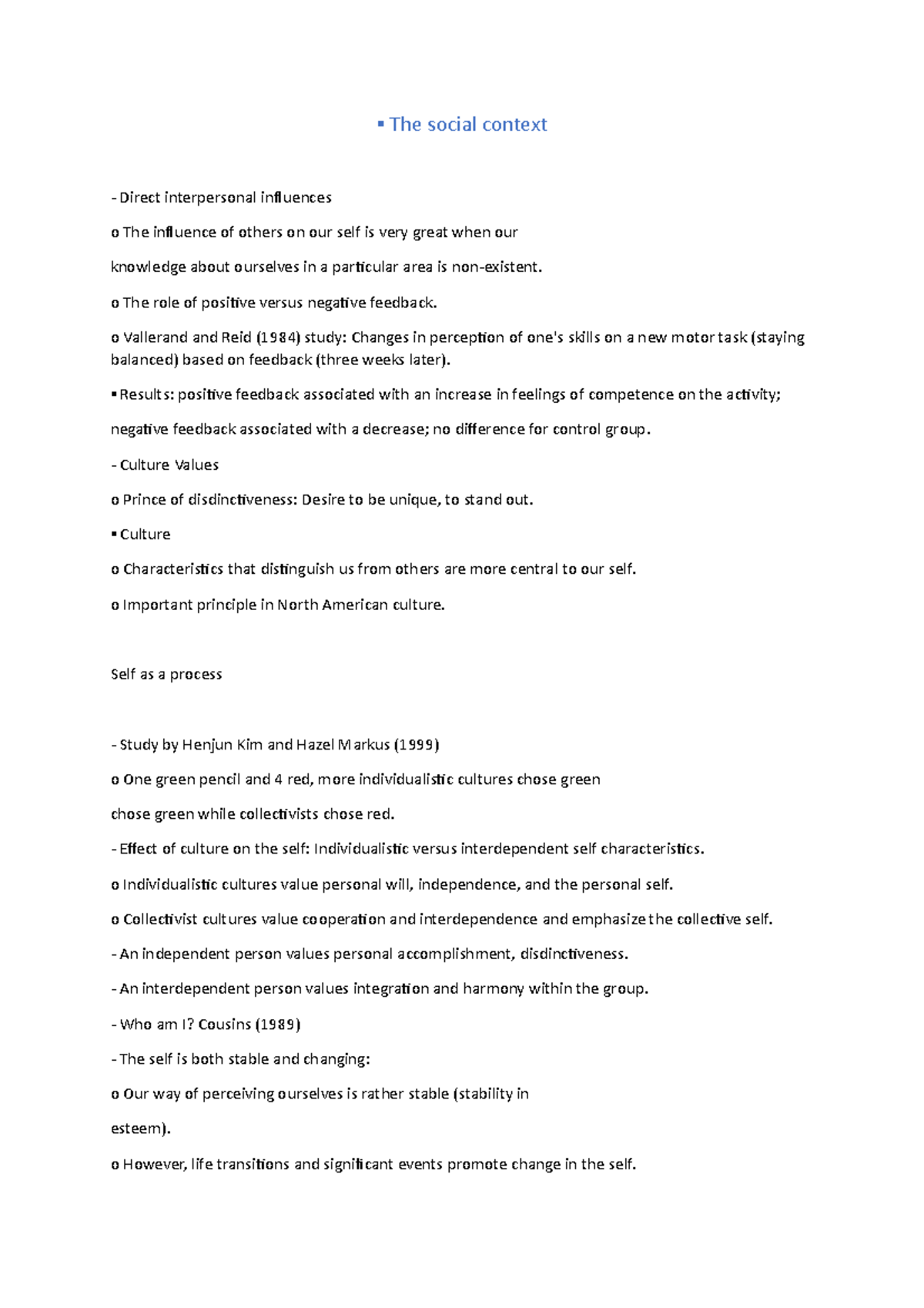 Social Context and Self-Perception - Studocu