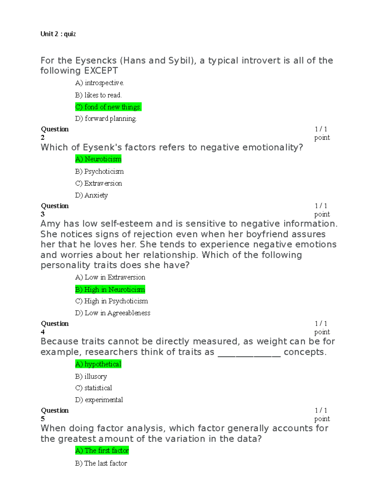 Unit 2 quiz - its a quiz to chapter 2 of the textbook psychology of ...
