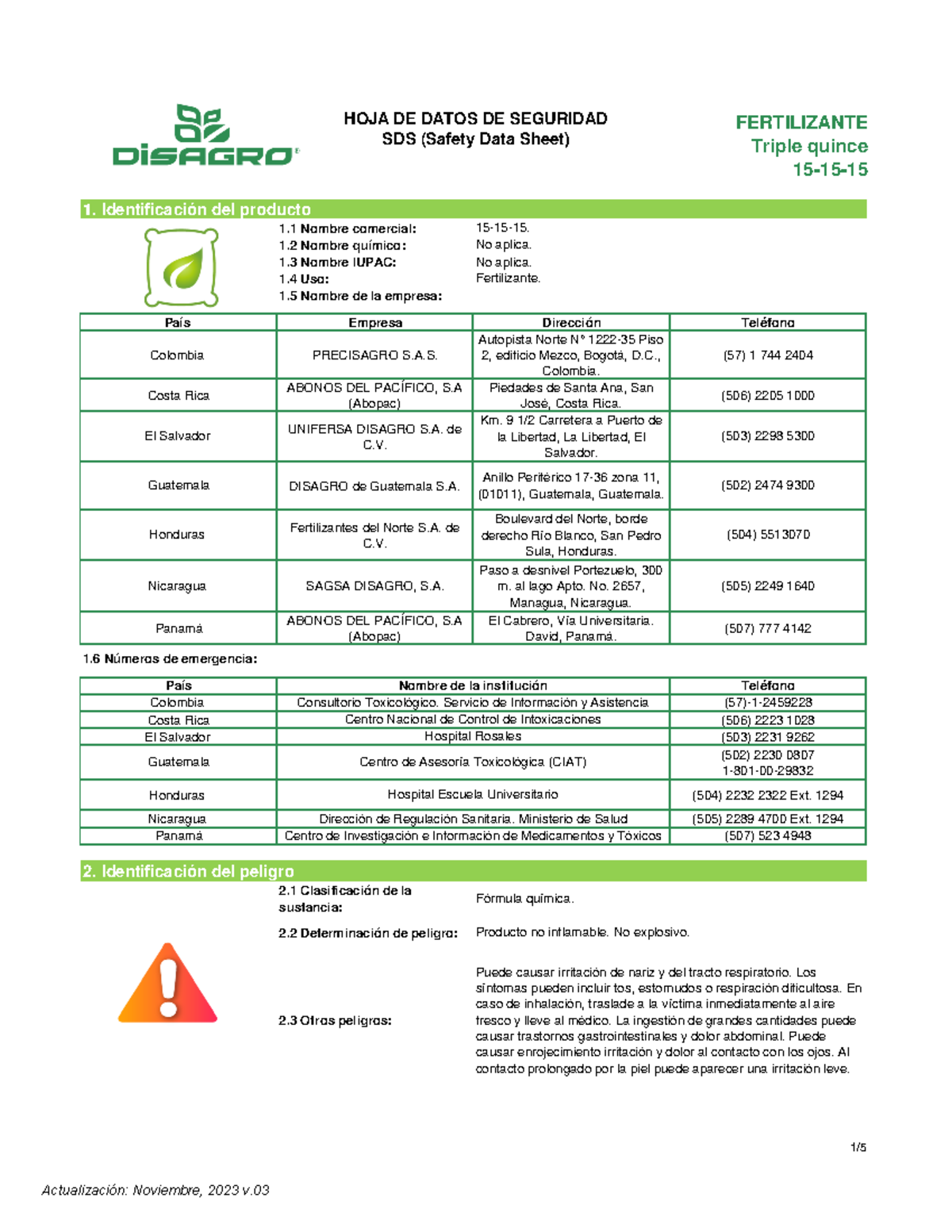 FDS - Triple 15-15-15 Abono - SDS (Safety Data Sheet) FERTILIZANTE ...