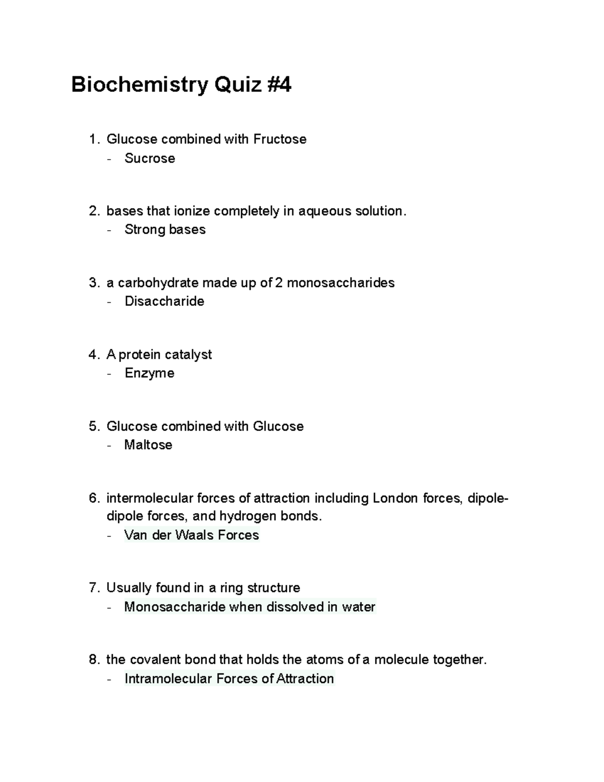 Biochemistry Quiz #4 - Biochemistry Quiz Glucose combined with Fructose ...