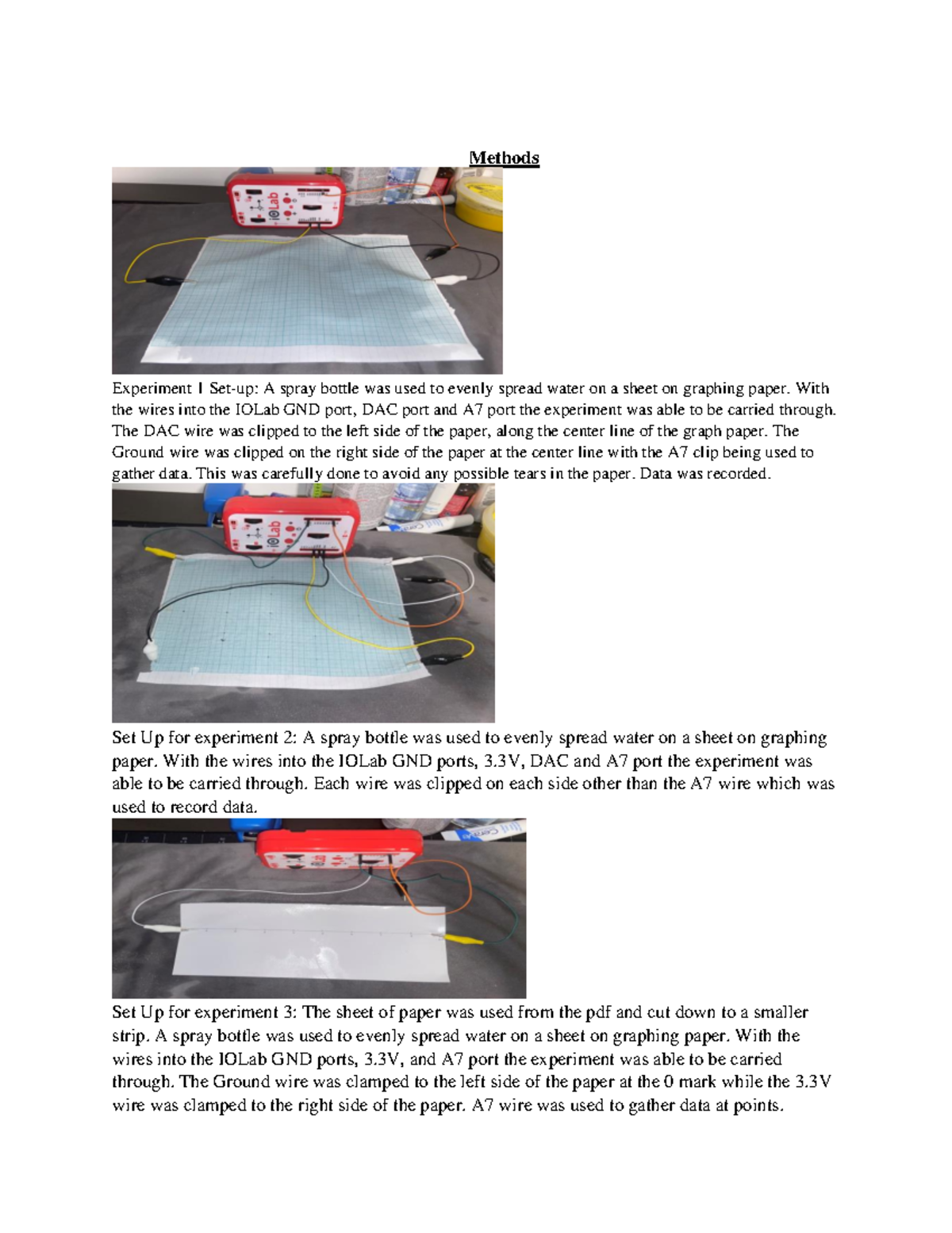 Mbethell LAB 1 - dfbfvbd - Methods Experiment 1 Set-up: A spray bottle ...