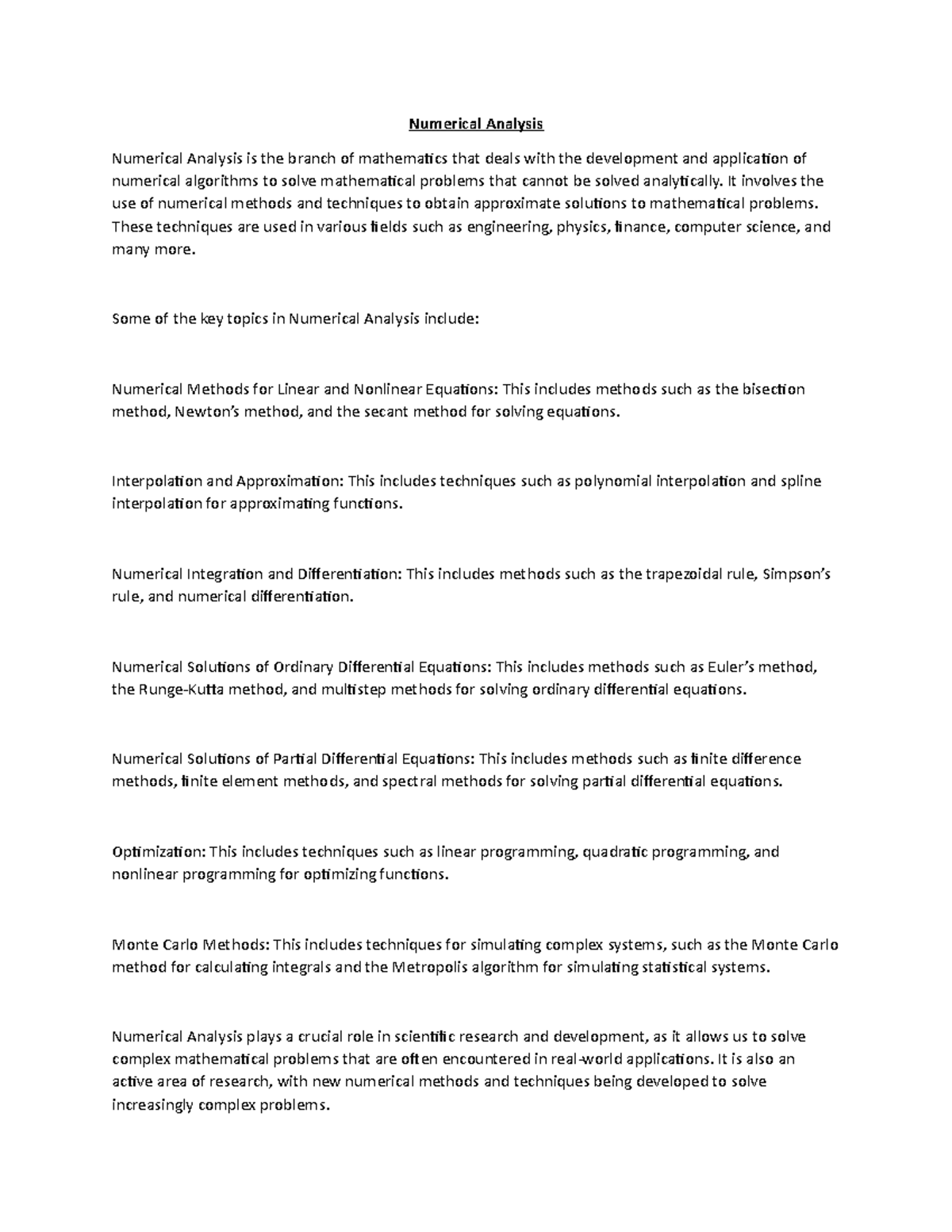 Numerical Analysis - It involves theuse of numerical methods and ...