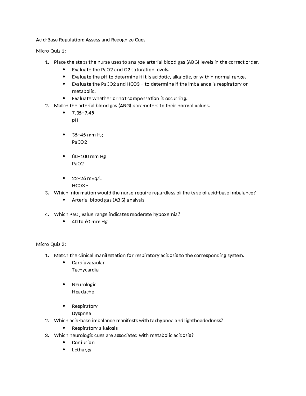 Acid Base Assess and Recognize Cues - Acid-Base Regulation: Assess and ...