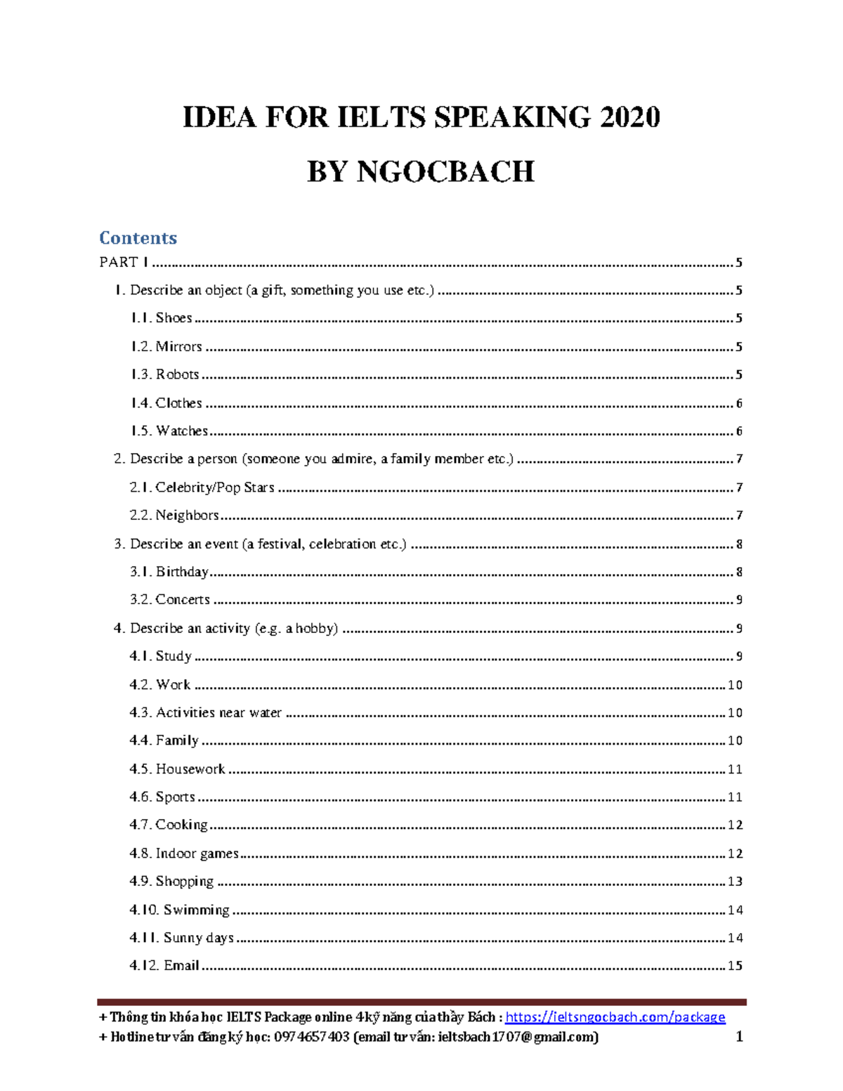 Ideas FOR Ielts Speaking BY Ngocbach - + Thông tin khóa học IELTS ...