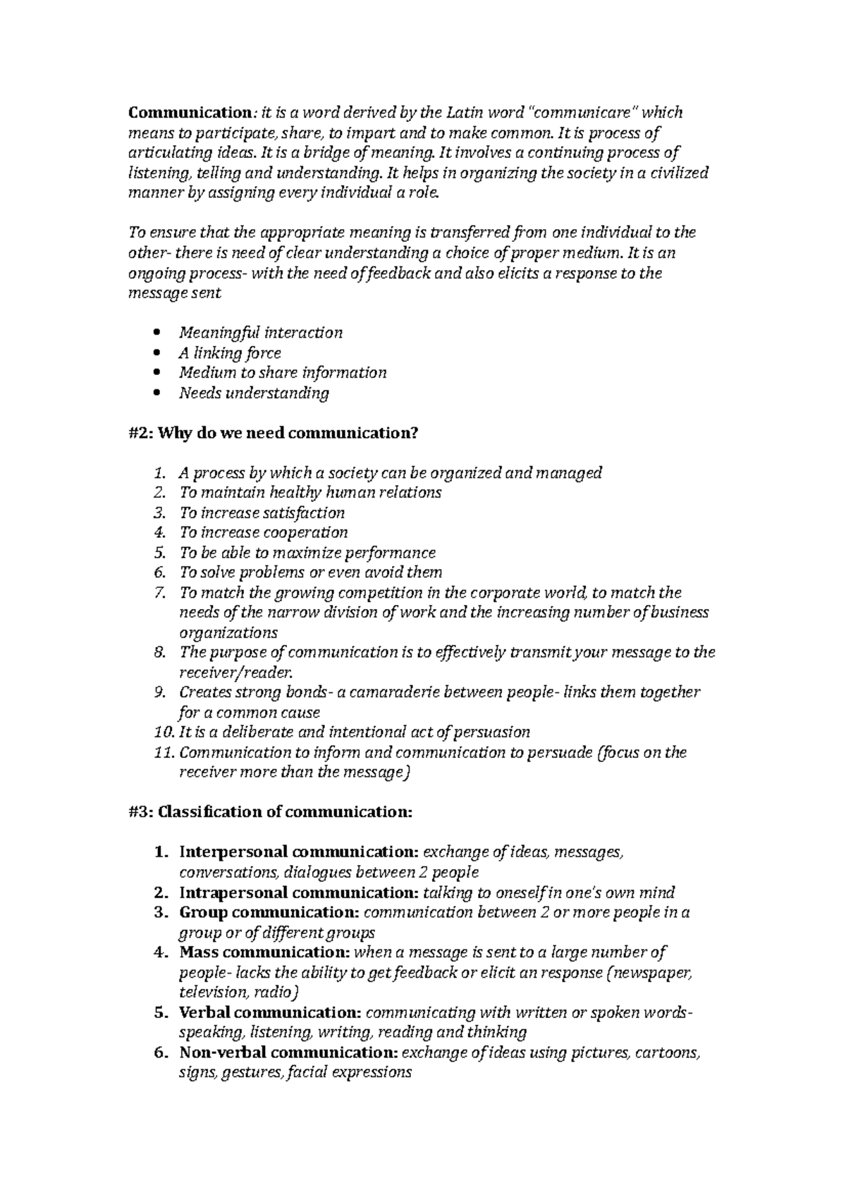 Communication - brief notes - Communication : it is a word derived by ...