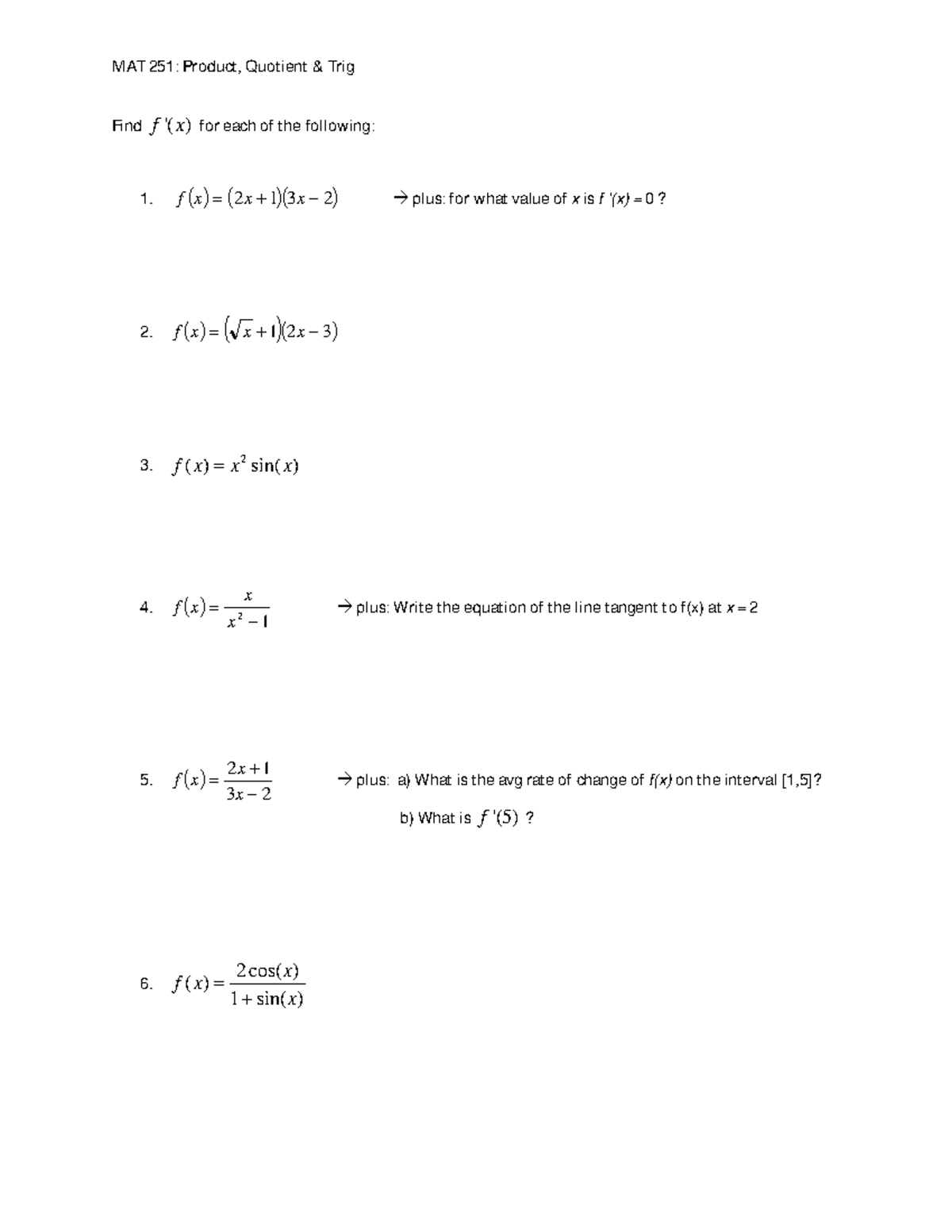 MAT251 05 - These practice questions are used to help students ...