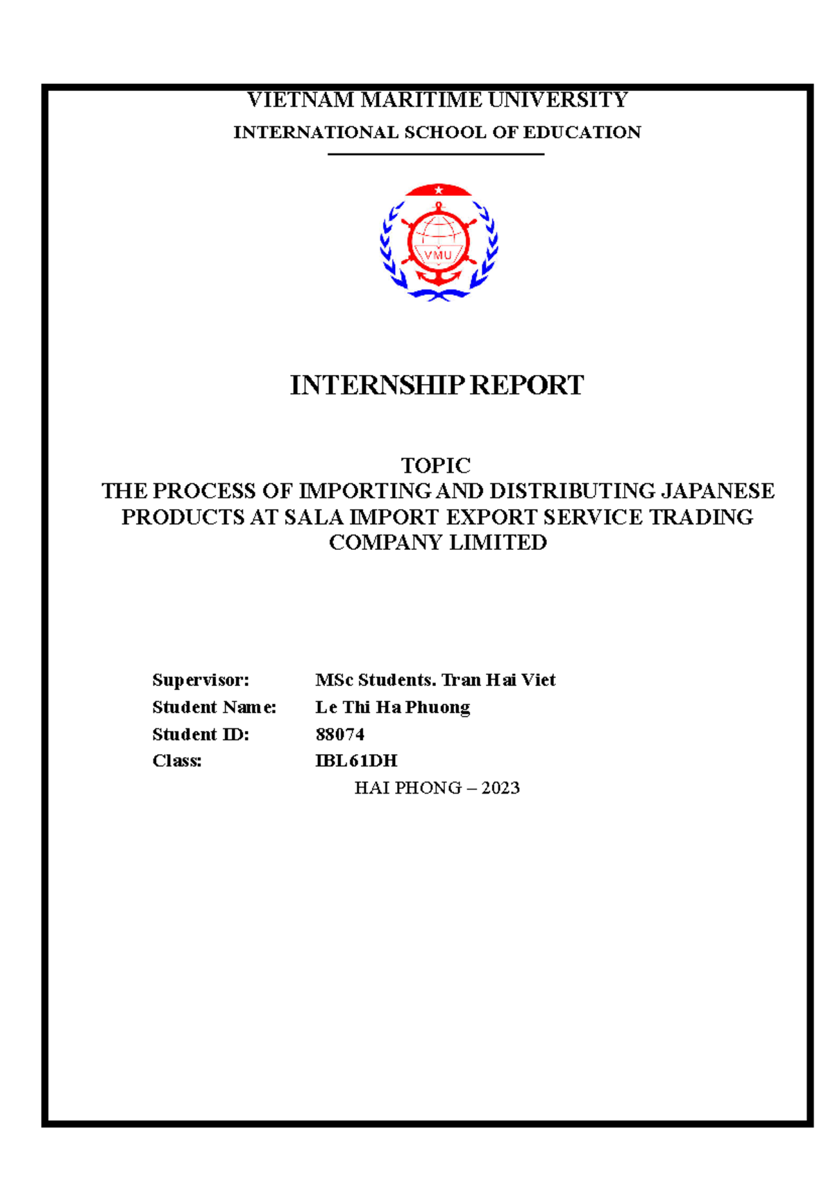 LE THI HA Phuong Report Final - VIETNAM MARITIME UNIVERSITY ...