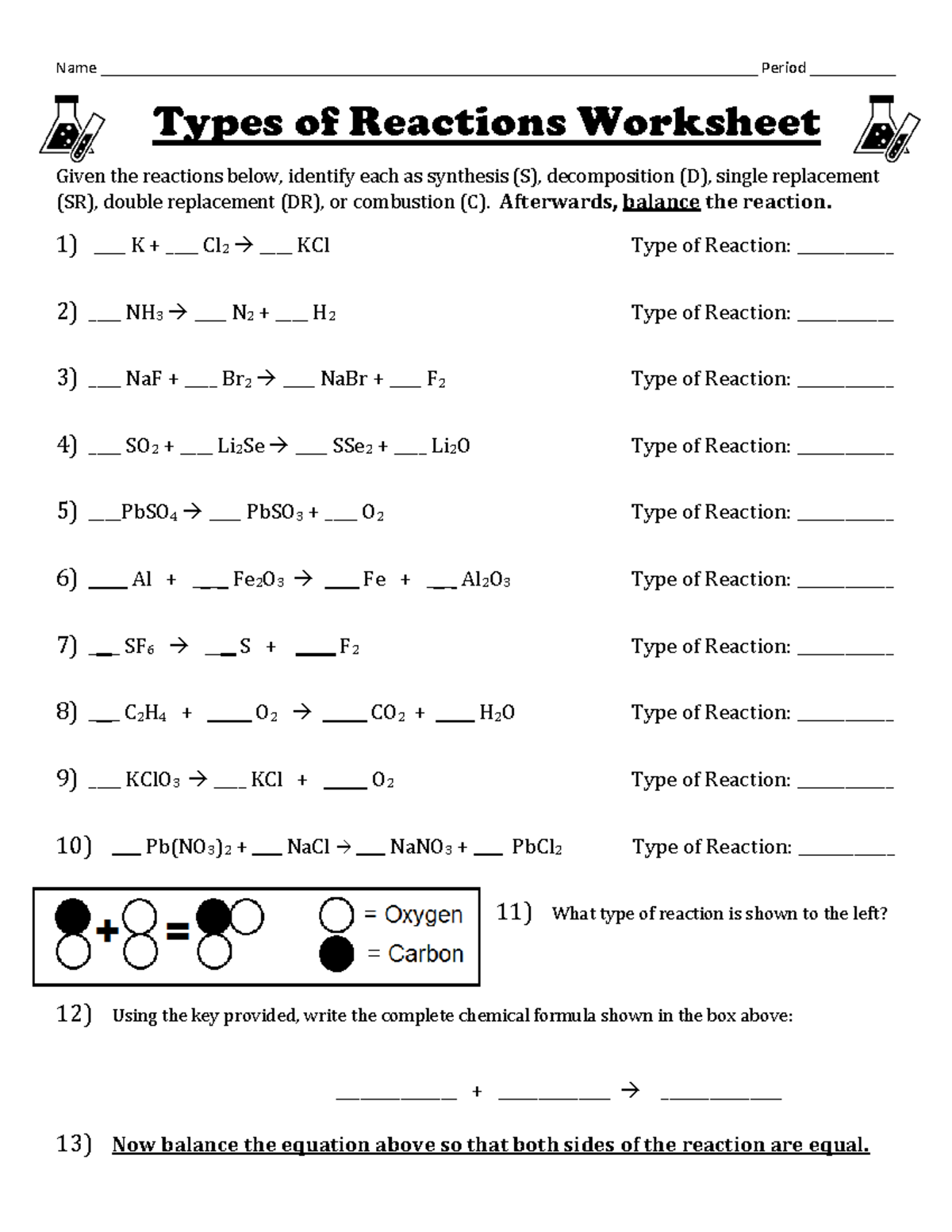 Identifying Typesof Chemical Reactionsand Balancing Worksheet-1 - Name ...